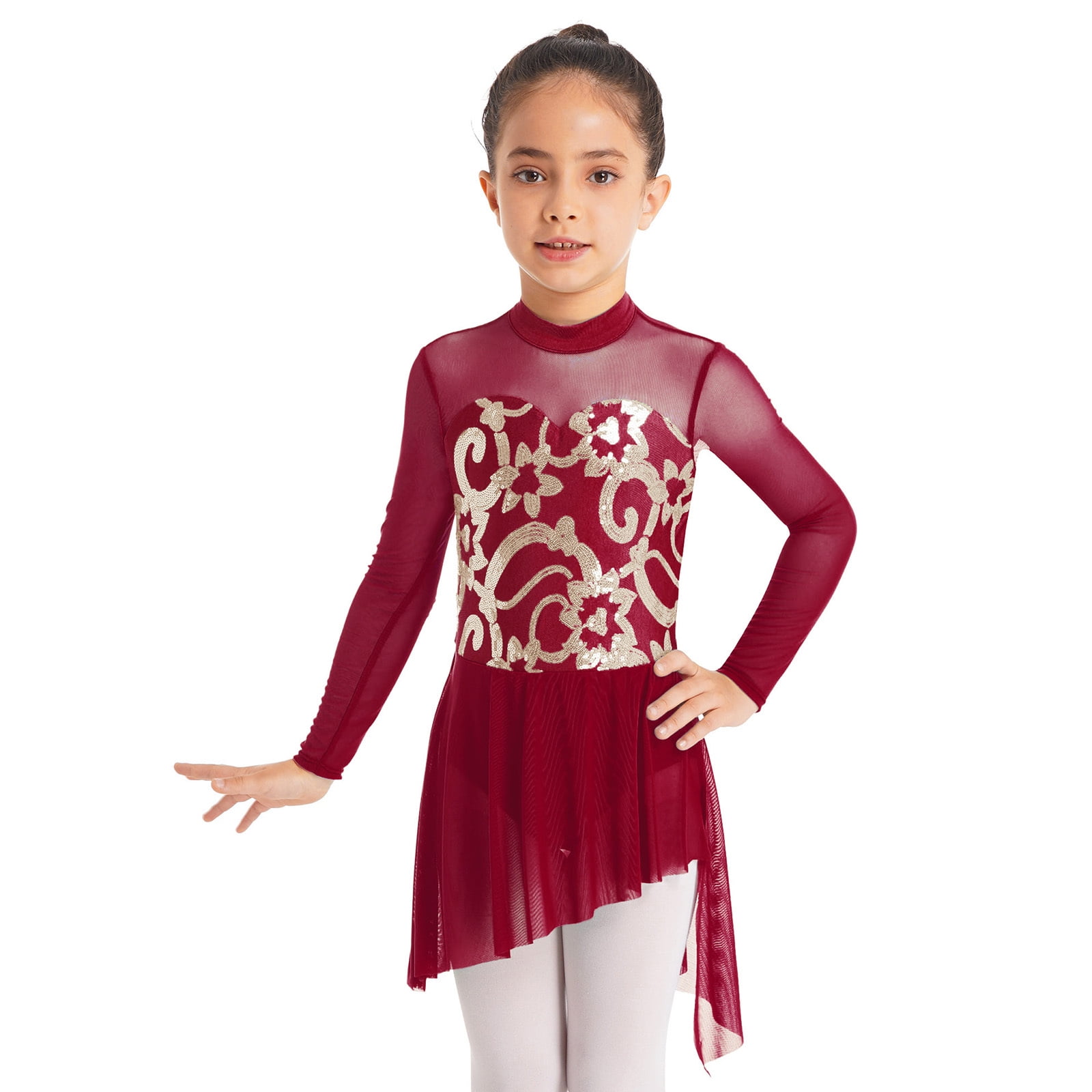 DPOIS Girls Ballet Modern Lyrical Dress Dancewear Gym Leotard with High ...