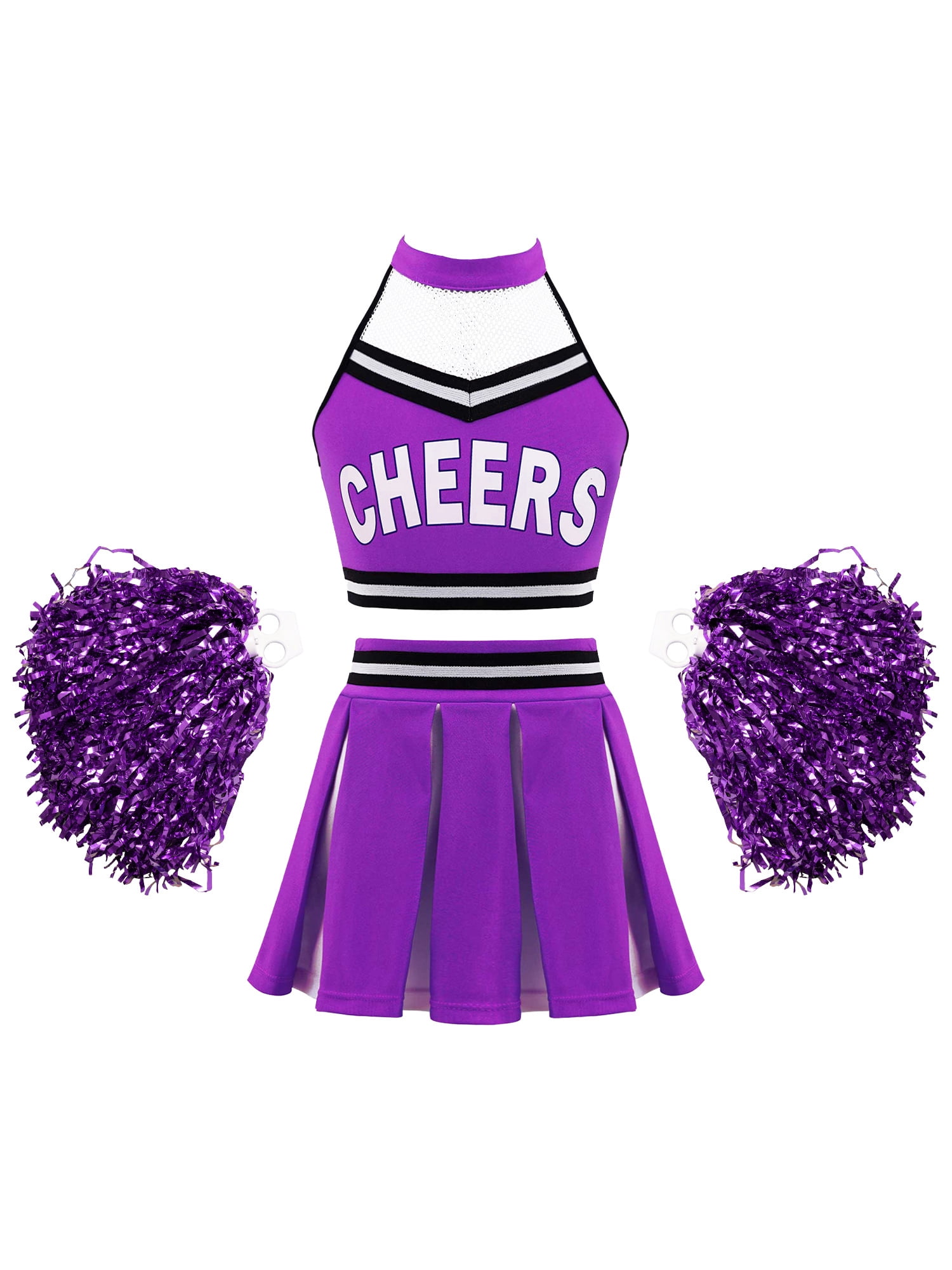 DPOIS Girls Cheer Leader Costume Cheerleading Uniform with Pom Pom ...