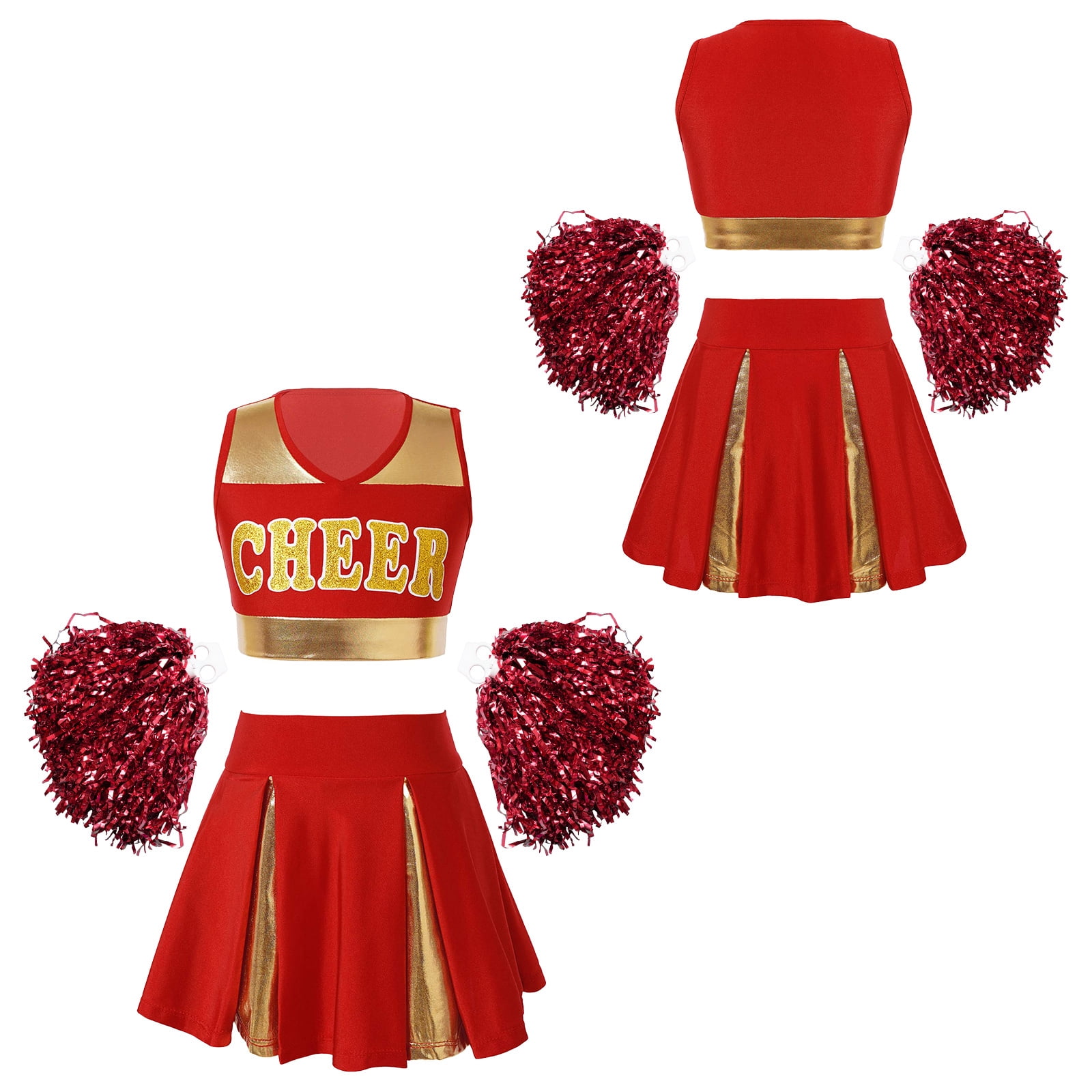DPOIS Girls Cheer Leader Costume Kids Cheerleading Uniform Fancy Dress ...