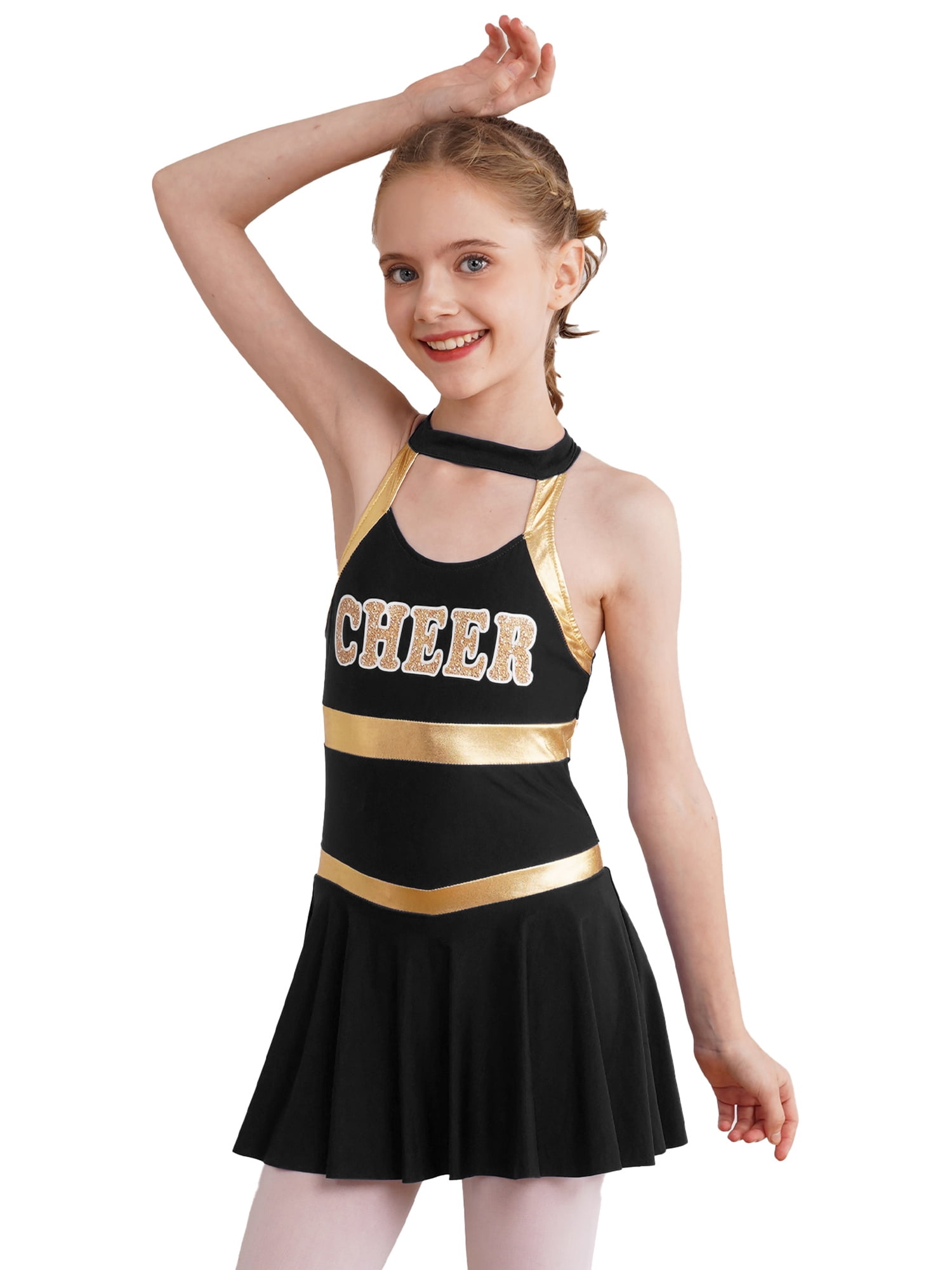 DPOIS Girls Cheerleading Uniform Outfit Cheer Leader Costumes Black 14 ...