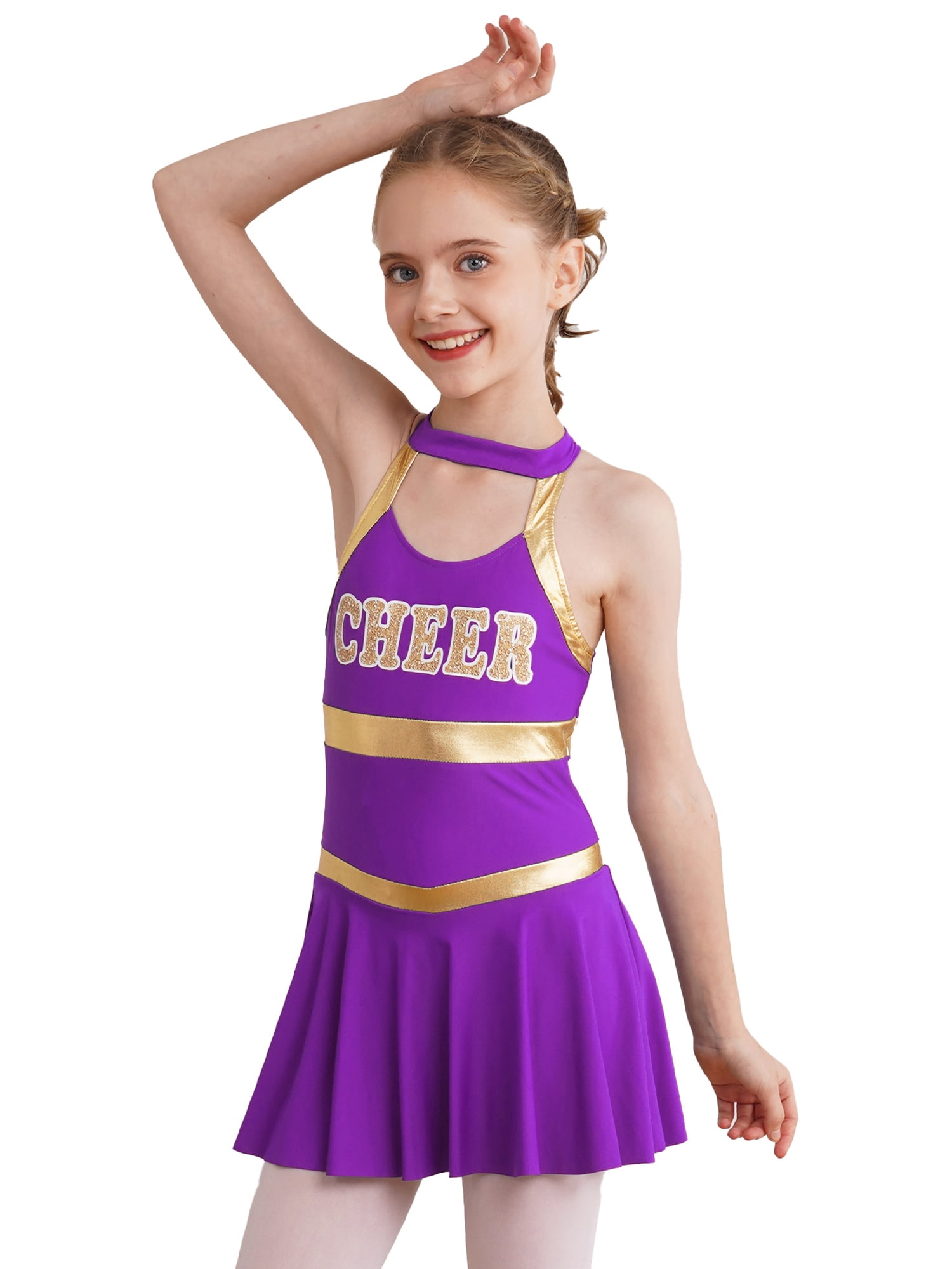 DPOIS Girls Cheerleading Uniform Outfit Cheer Leader Costumes Purple 6 ...