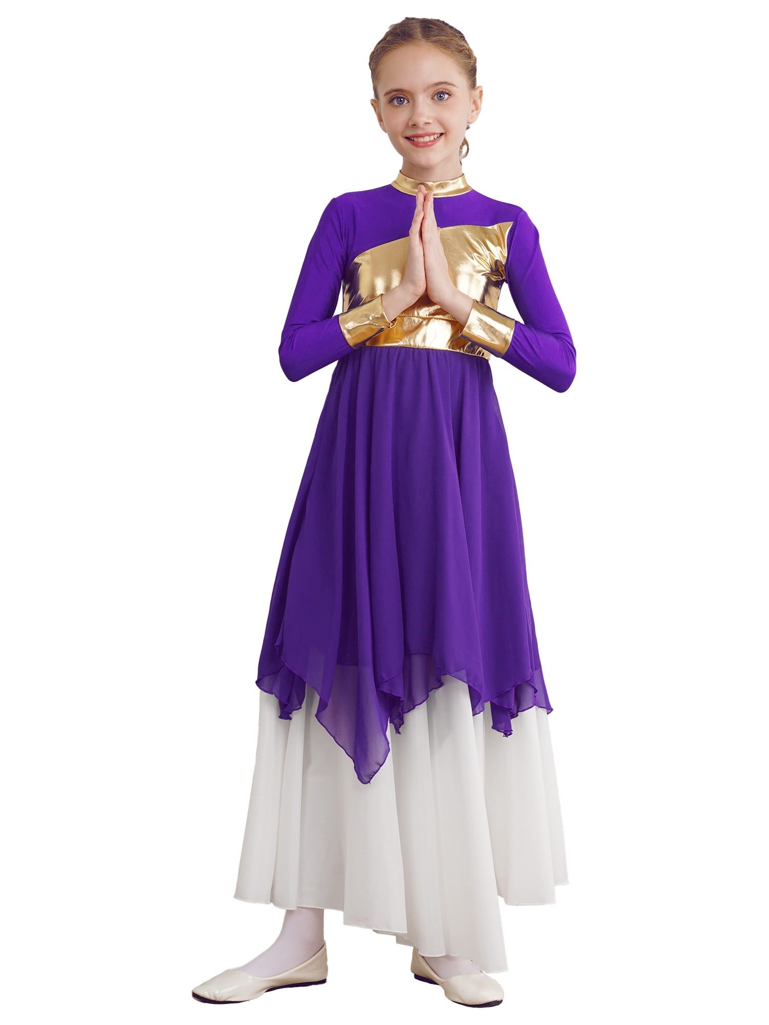 DPOIS Girls Full Length Praise Dance Dress Liturgical Robe Lyrical ...
