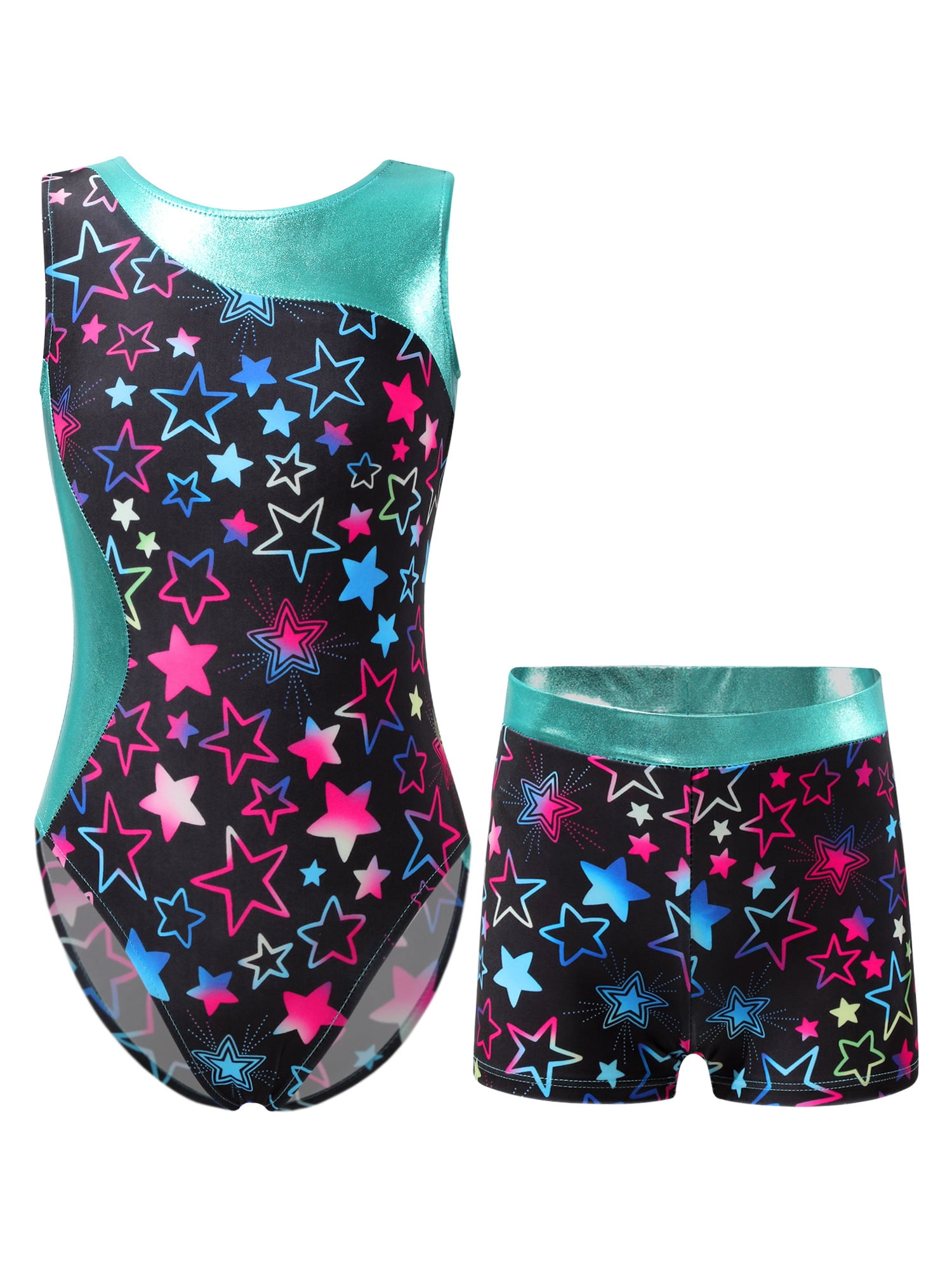 DPOIS Girls Gymnastics Leotard Ballet Dance Unitard with Shorts Starry ...