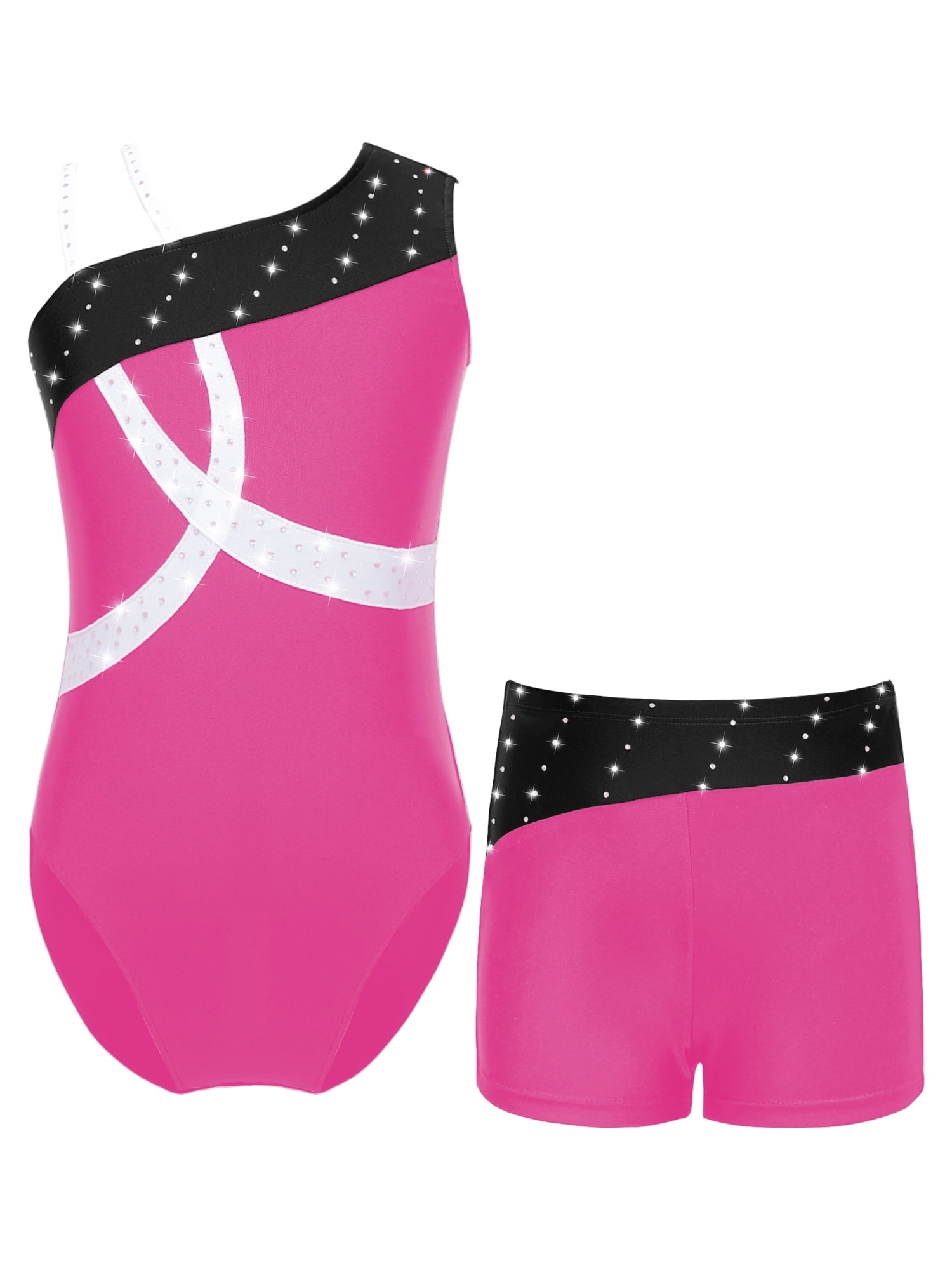 DPOIS Girls Gymnastics Leotard with Shorts Ballet Dance Unitard ...