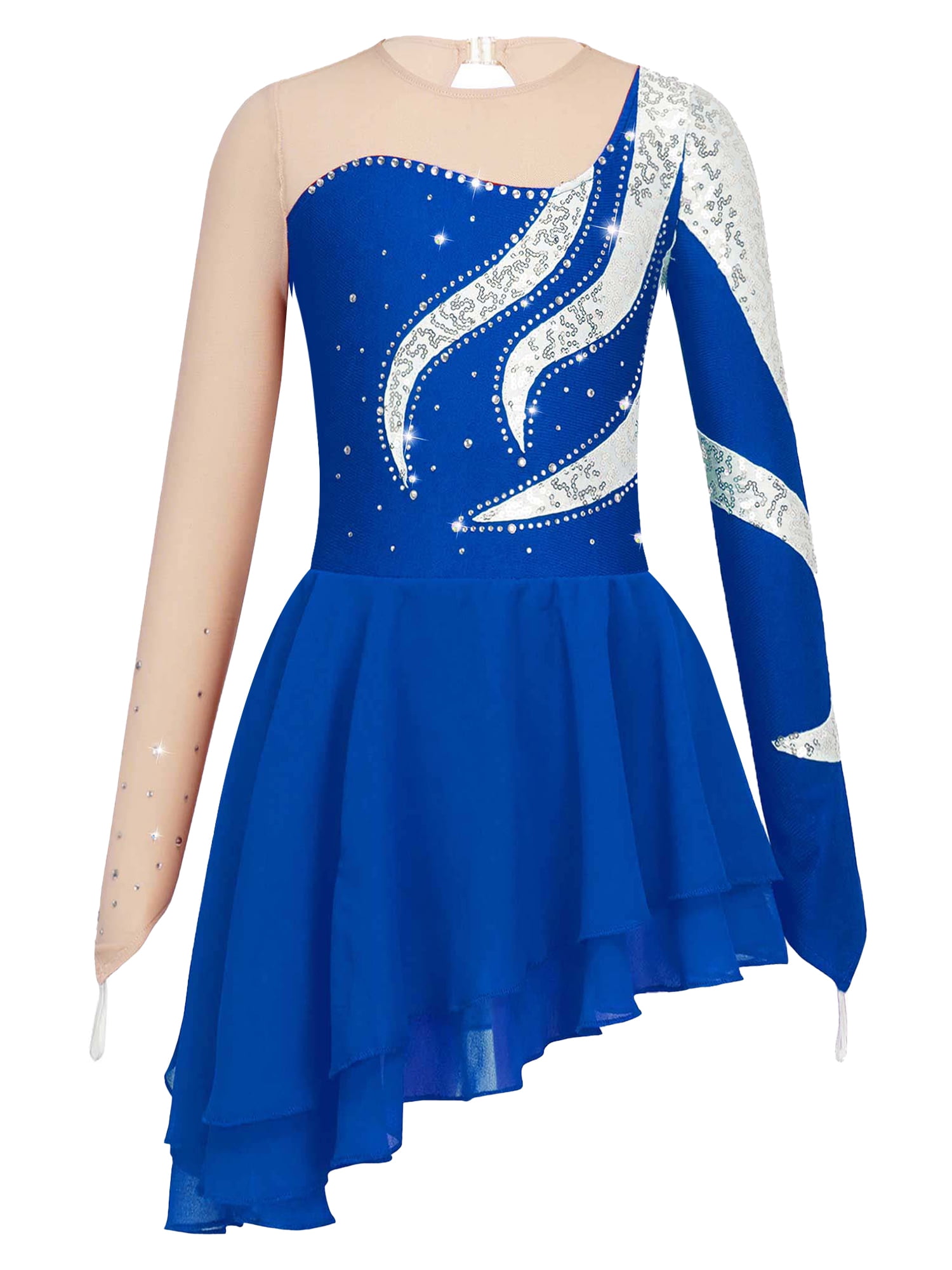 DPOIS Girls Long Sleeve Asymmetrical Lyrical Dance Costume Figure Ice ...