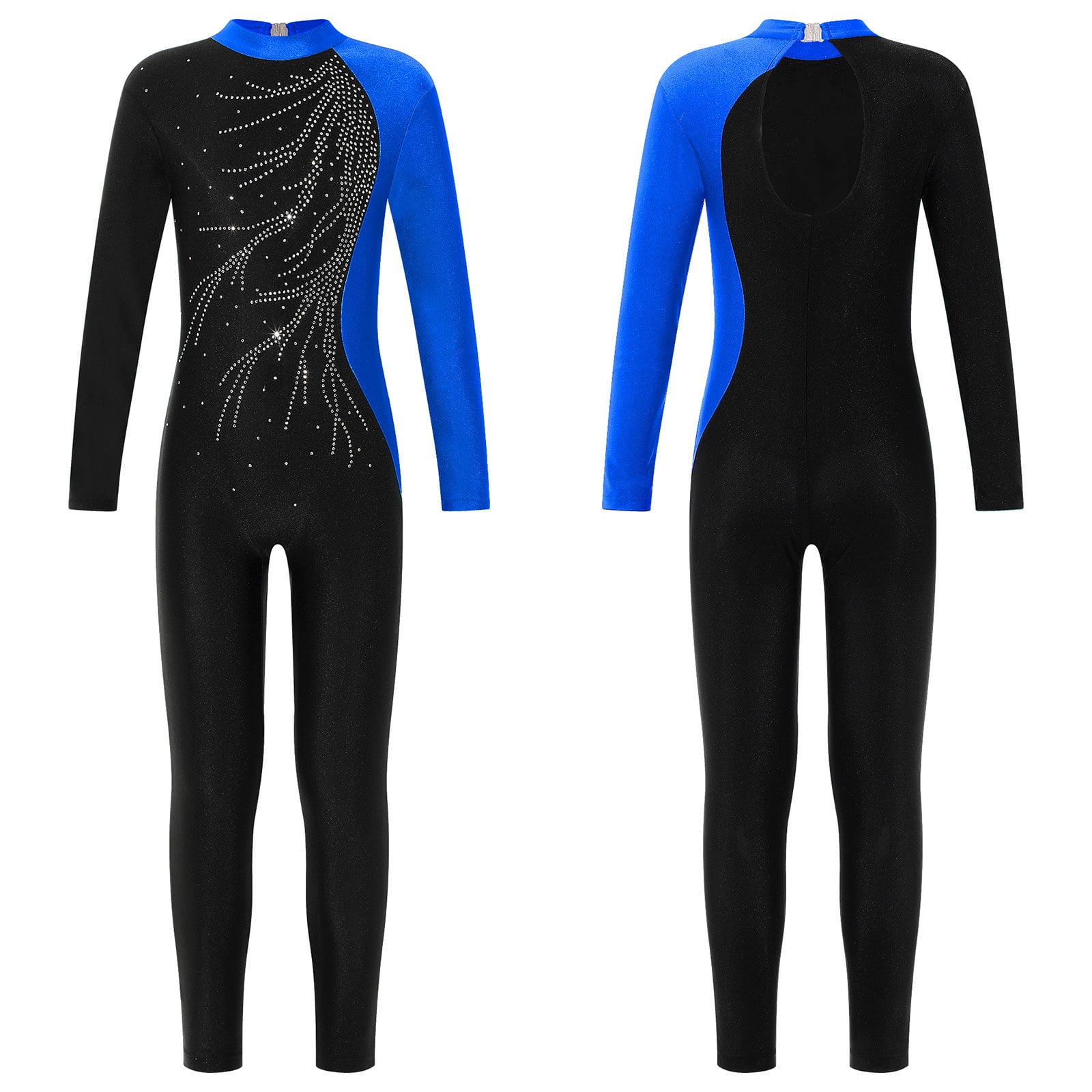 DPOIS Girls Long Sleeve Full Body Unitard Gymnastics Leotard Rhinestone ...