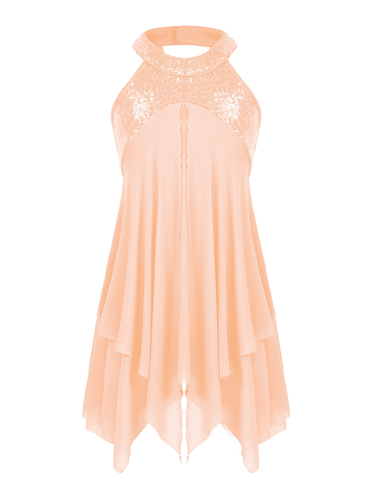 DPOIS Girls Lyrical Dance Costume Sequins Halter Neck A-Line Ballet ...