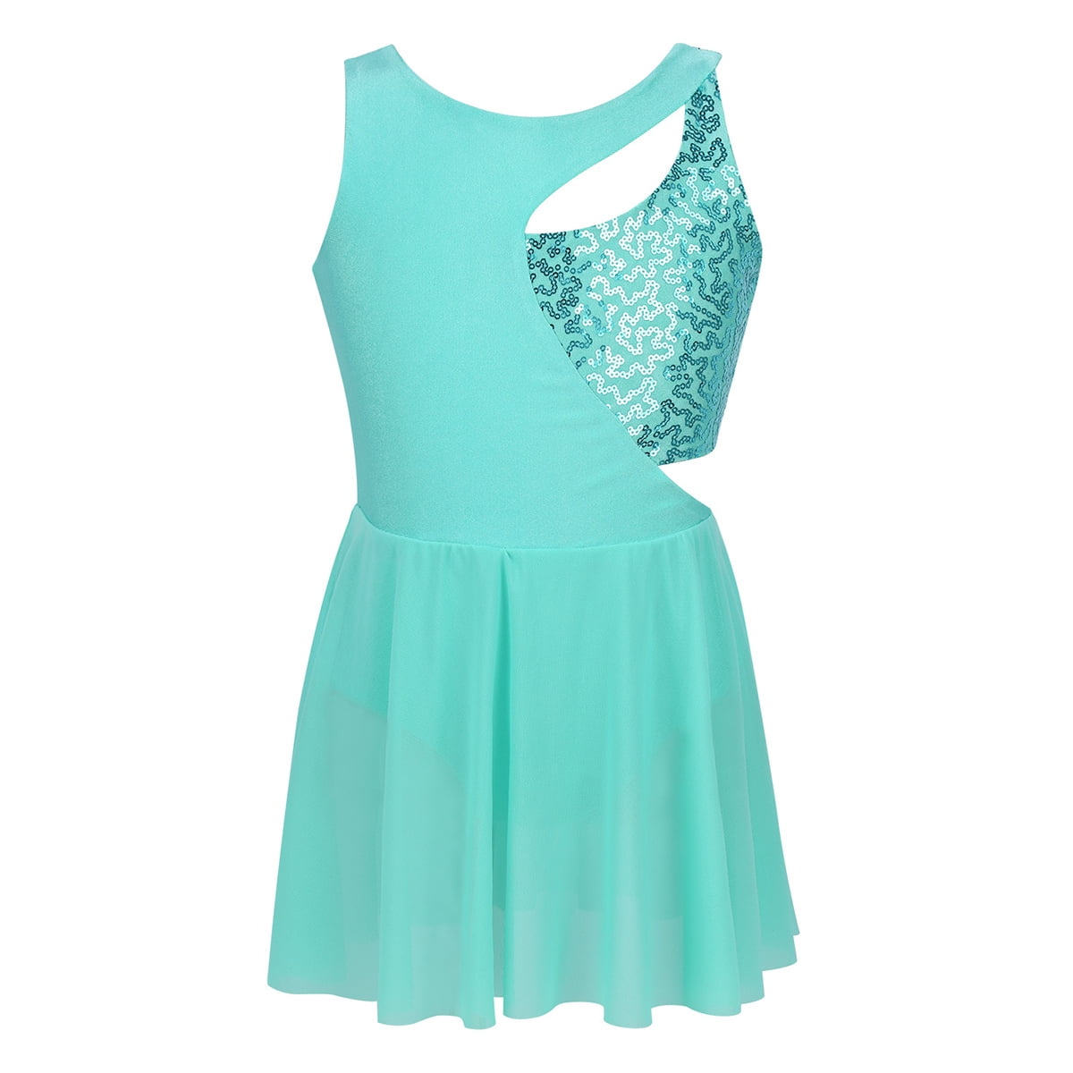 DPOIS Girls Lyrical Dance Dress Shiny Sequins Leotard Dress Dancewear ...