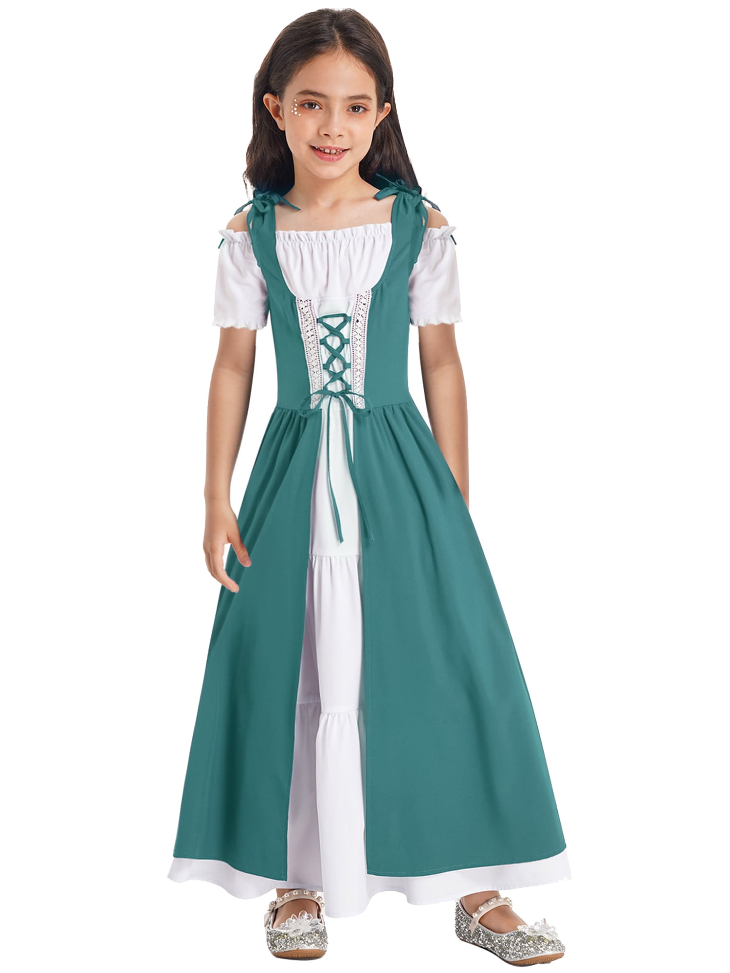 DPOIS Girls Medieval Princess Costume Renaissance Retro Gown Dress for ...