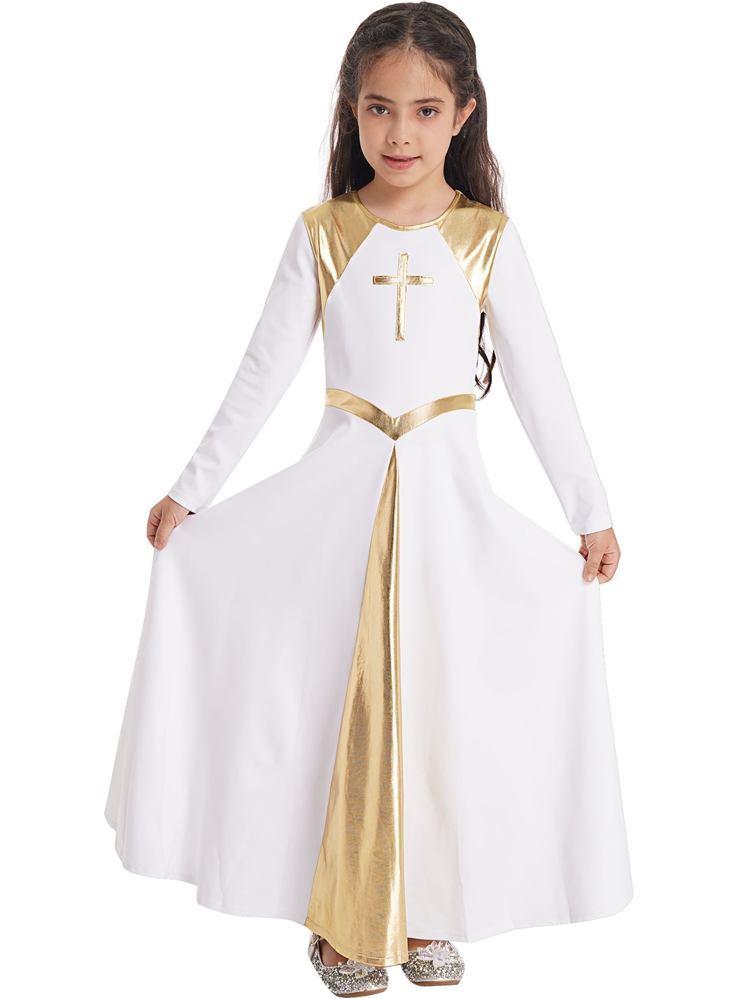 DPOIS Girls Metallic Cross Praise Dance Outfits, Liturgical Dancewear ...