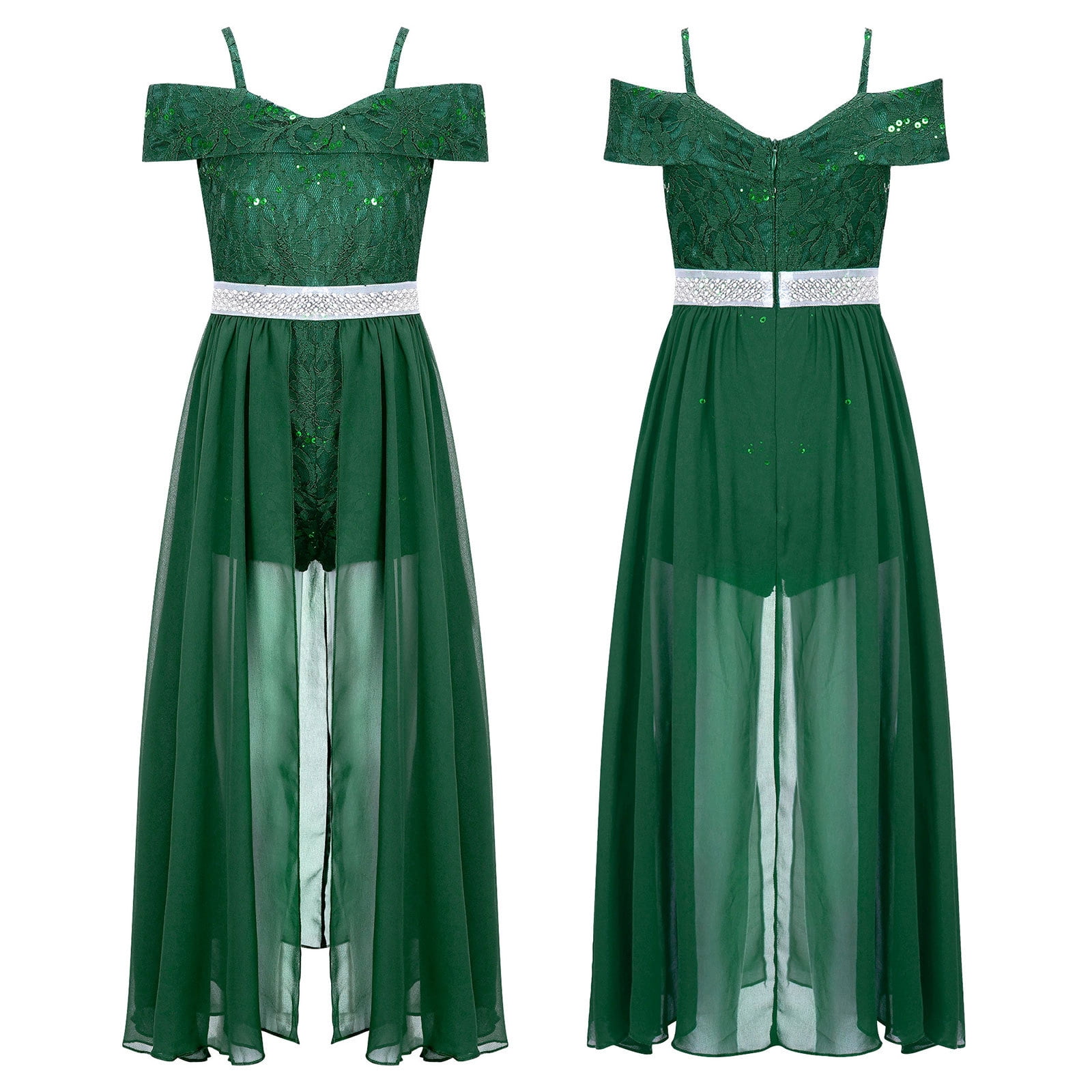 DPOIS Girls Off Shoulder Romper Dress Flower Kids Spaghetti Straps Lace ...