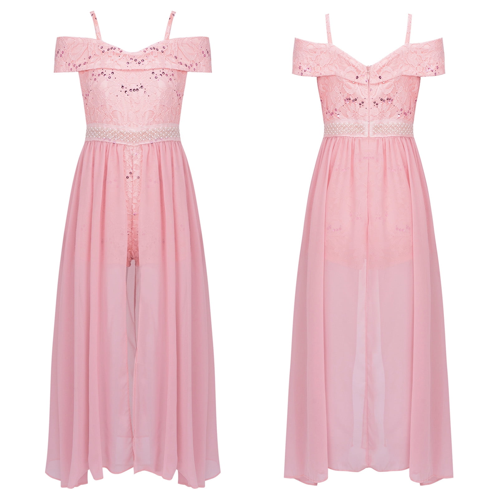 DPOIS Girls Off Shoulder Romper Dress Flower Kids Spaghetti Straps Lace ...