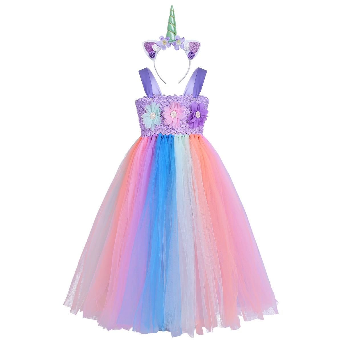 DPOIS Girls Princess Halloween Cartoon Cosplay Costumes Rainbow Tutu ...