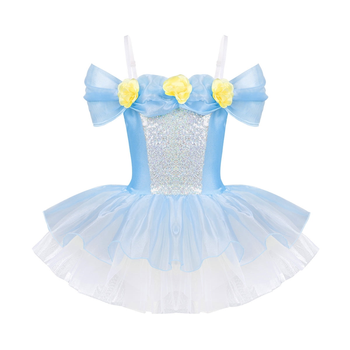 DPOIS Girls Princess Off Shoulder 3D Flowers Leotard Ballet Tutu Dress ...