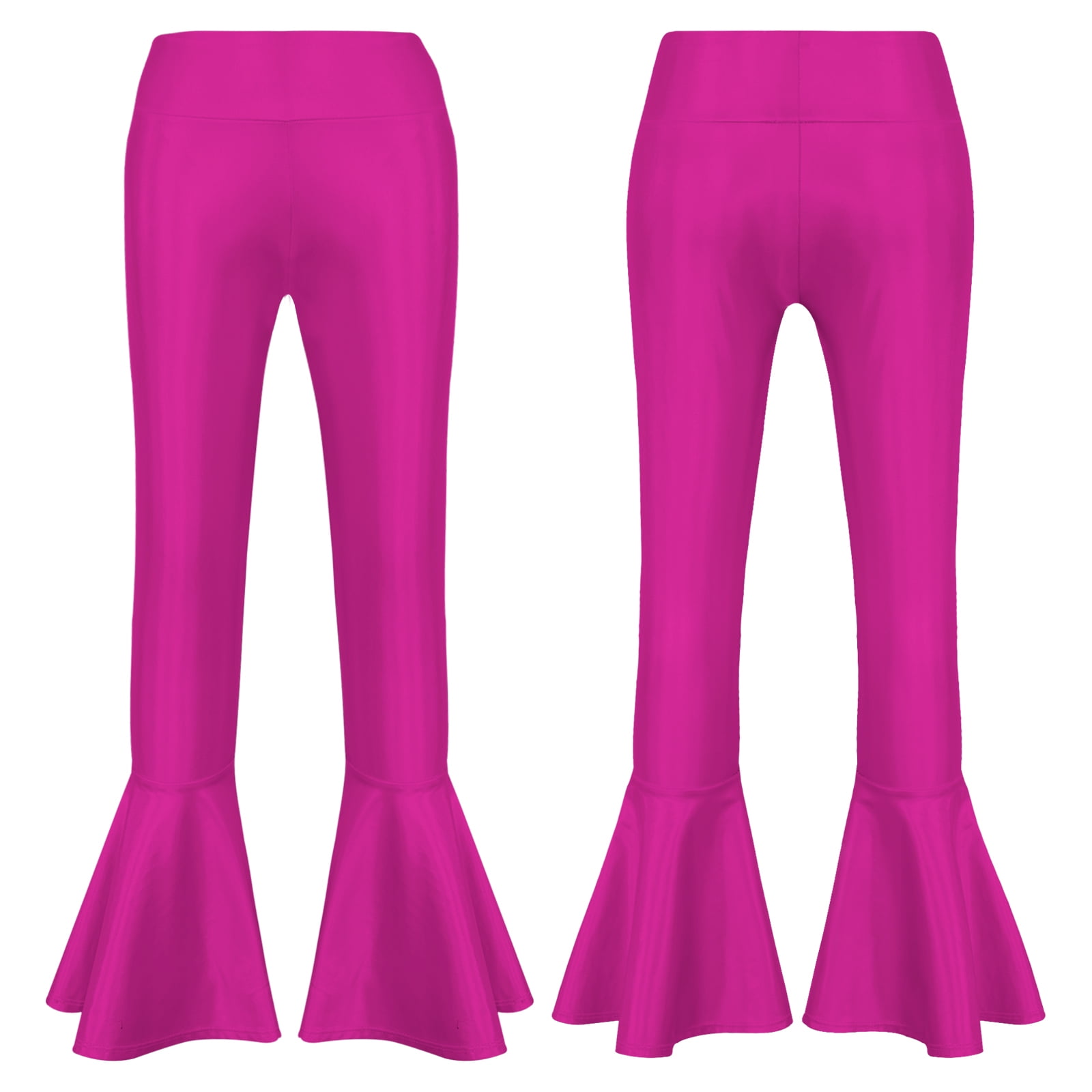 DPOIS Girls Shiny Metallic Bell-Bottoms Leggings Flared Pants Hot Pink ...
