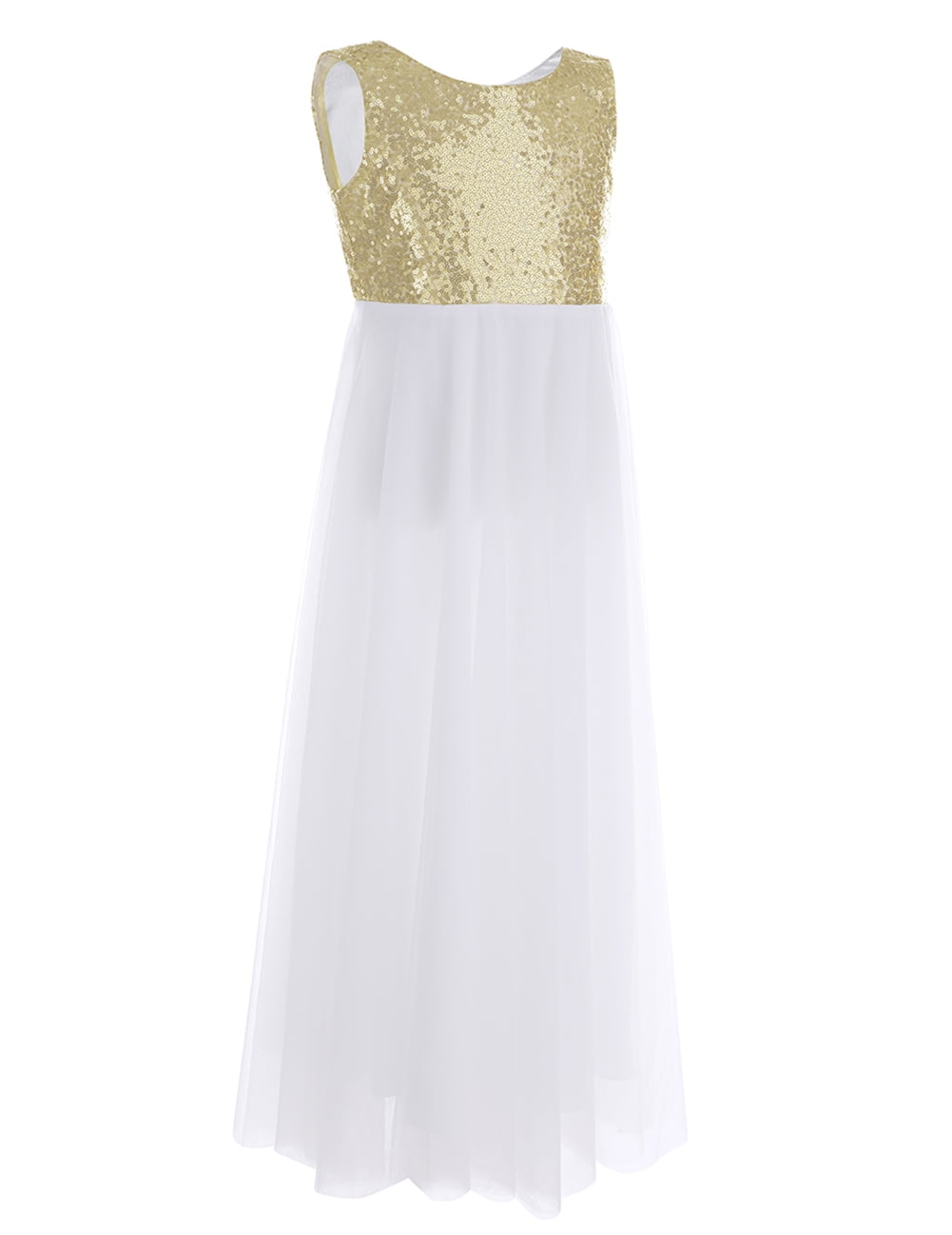 DPOIS Girls V Back Sequined Flower Girl Wedding Bridesmaid Party Tulle ...