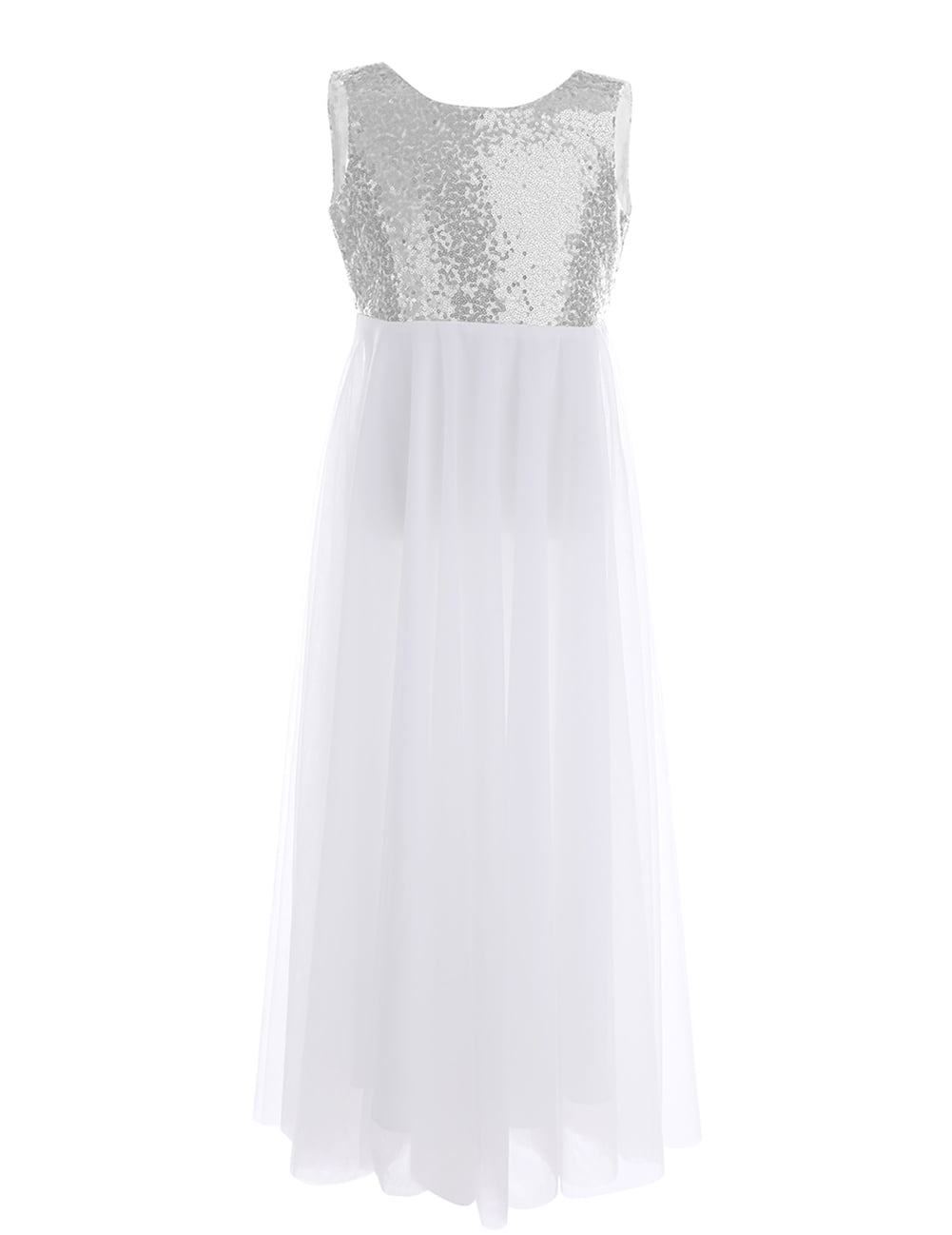 DPOIS Girls V Back Sequined Flower Girl Wedding Bridesmaid Party Tulle ...