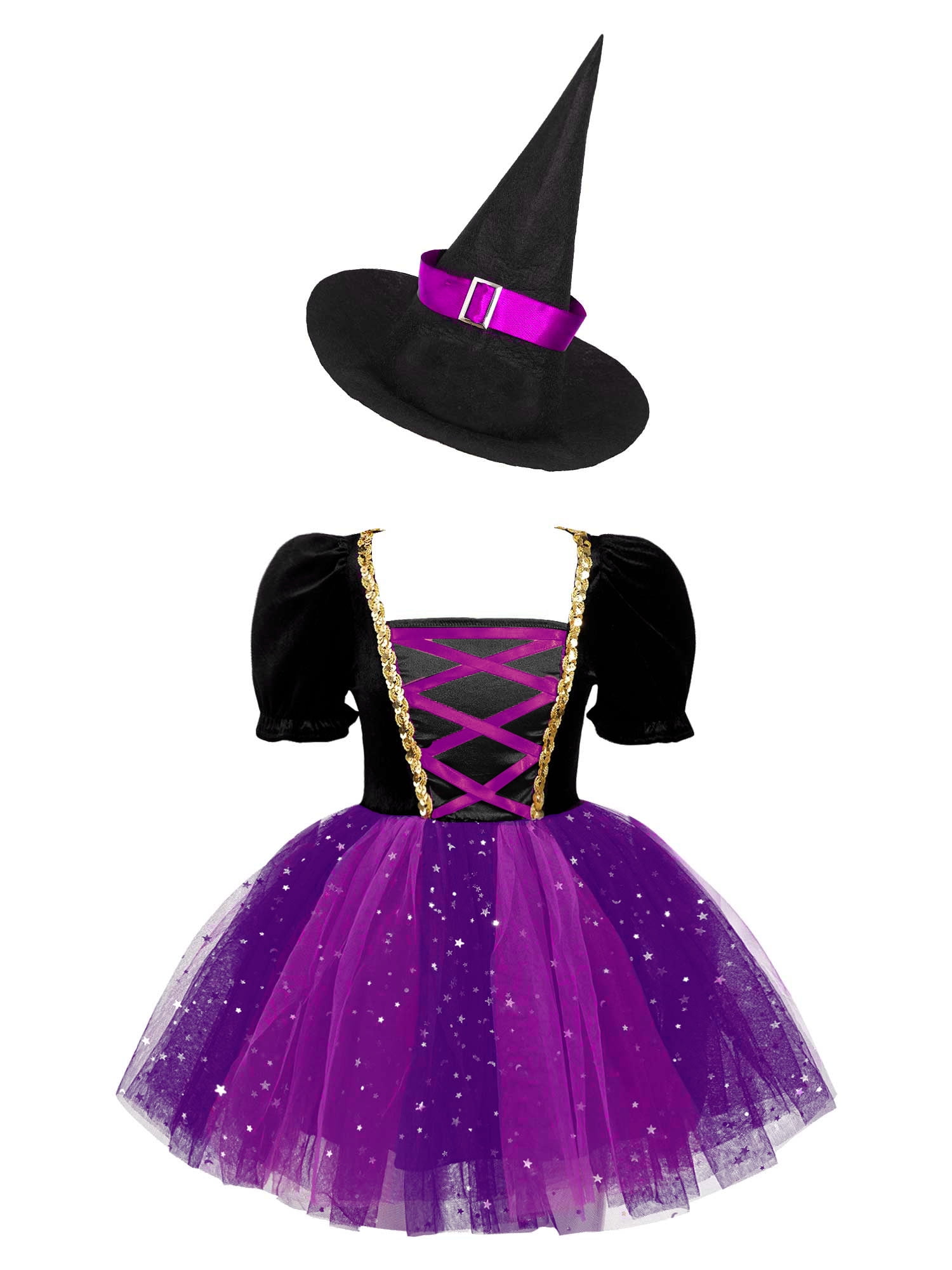DPOIS Girls Witch Halloween Costume Kids Wizard Cosplay Fancy Dress Up ...