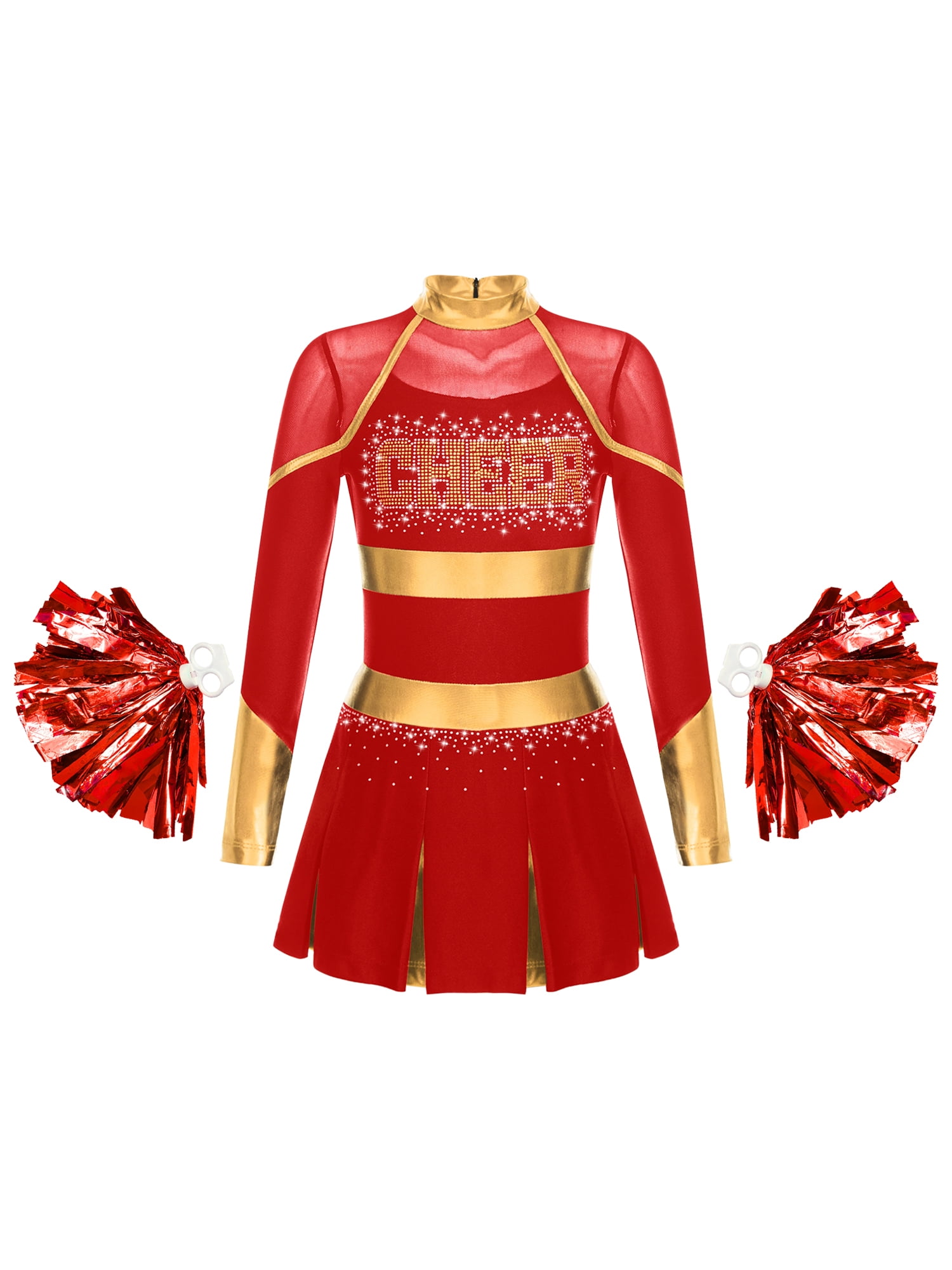 DPOIS Kid Girl Letter Print Long Sleeve Cheerleading Uniform Red 8 ...