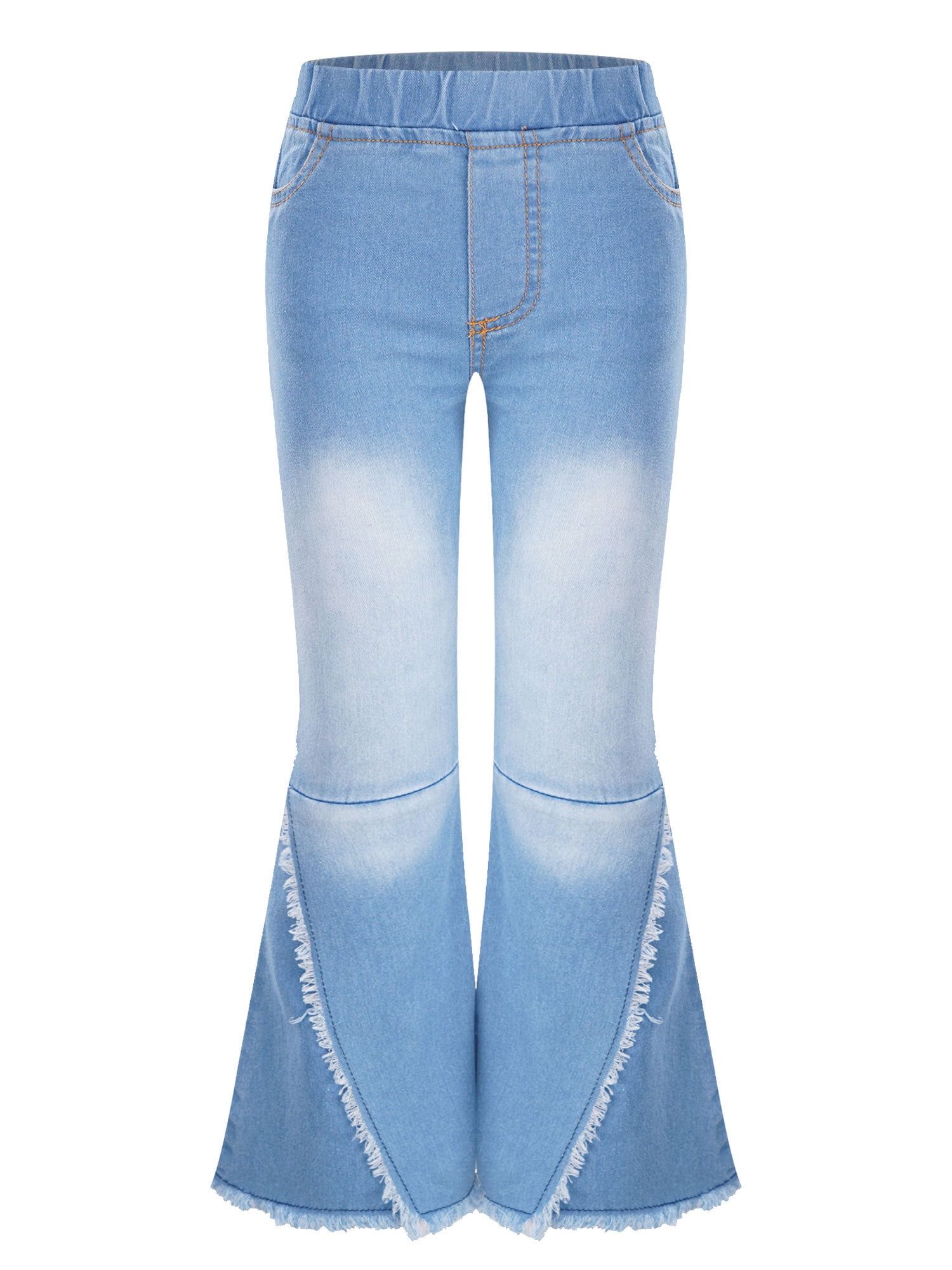 DPOIS Kid Girls Denim Jeans Bell Bottom Flare Pants High Waist Wide Leg ...