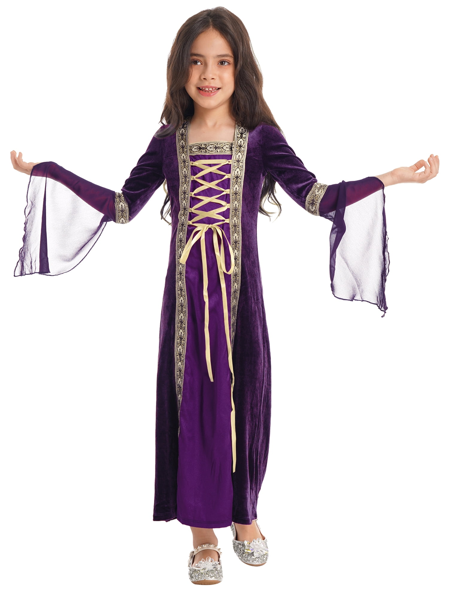DPOIS Kid Girls Renaissance Vintage Dress Medieval Costume Halloween ...
