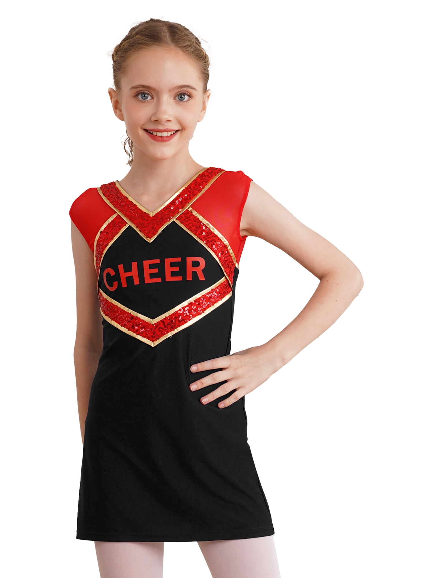 DPOIS Kid Girls Shiny Cheerleading Dance Dress Cheer Leader Costume ...