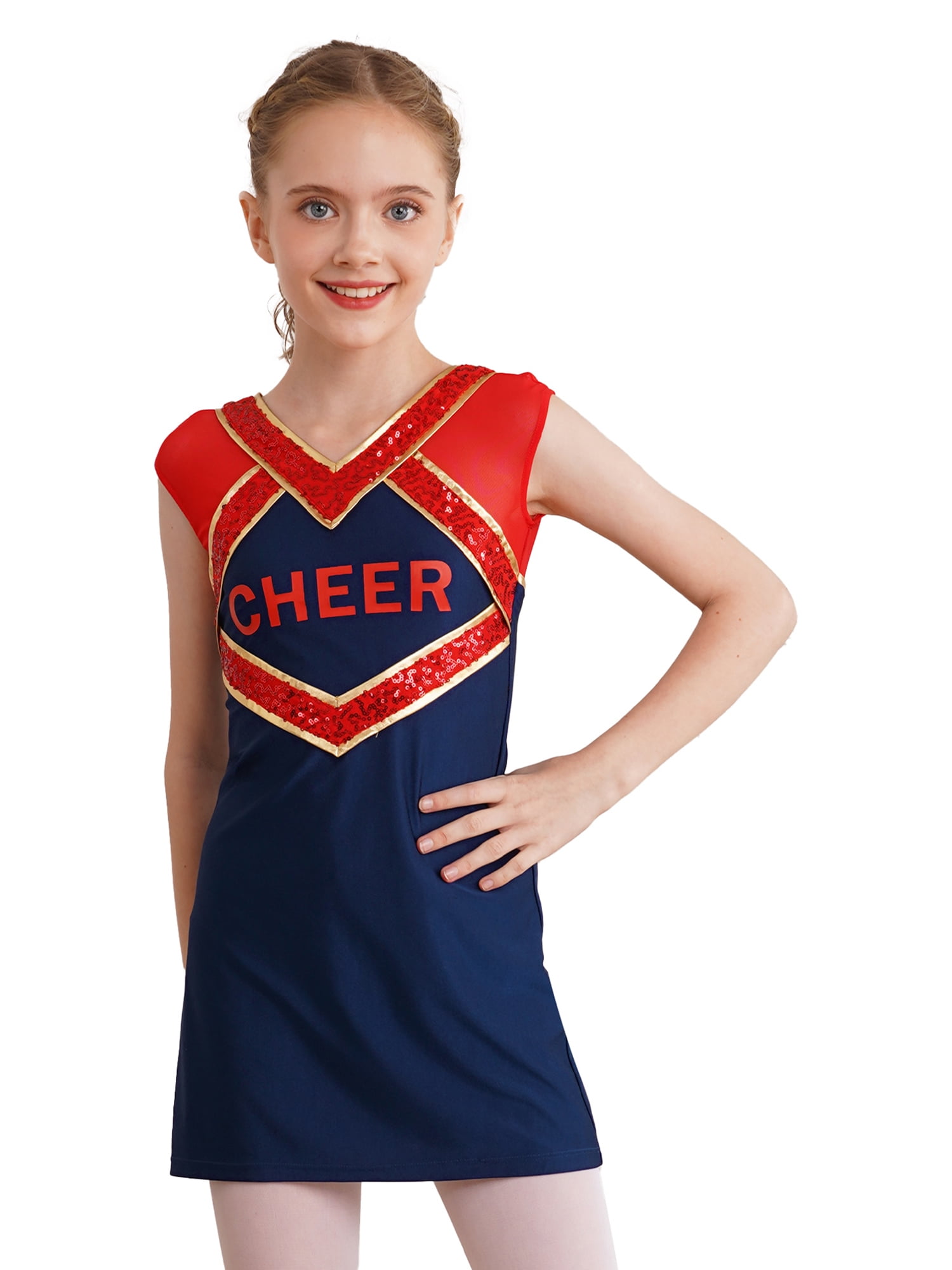 DPOIS Kid Girls Shiny Cheerleading Dance Dress Cheer Leader Costume ...