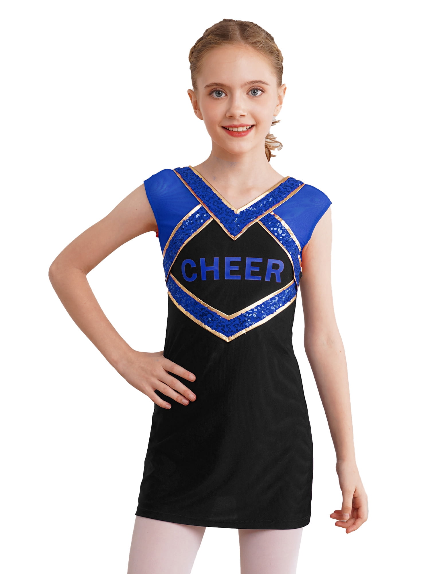 DPOIS Kid Girls Shiny Cheerleading Dance Dress Cheer Leader Costume ...