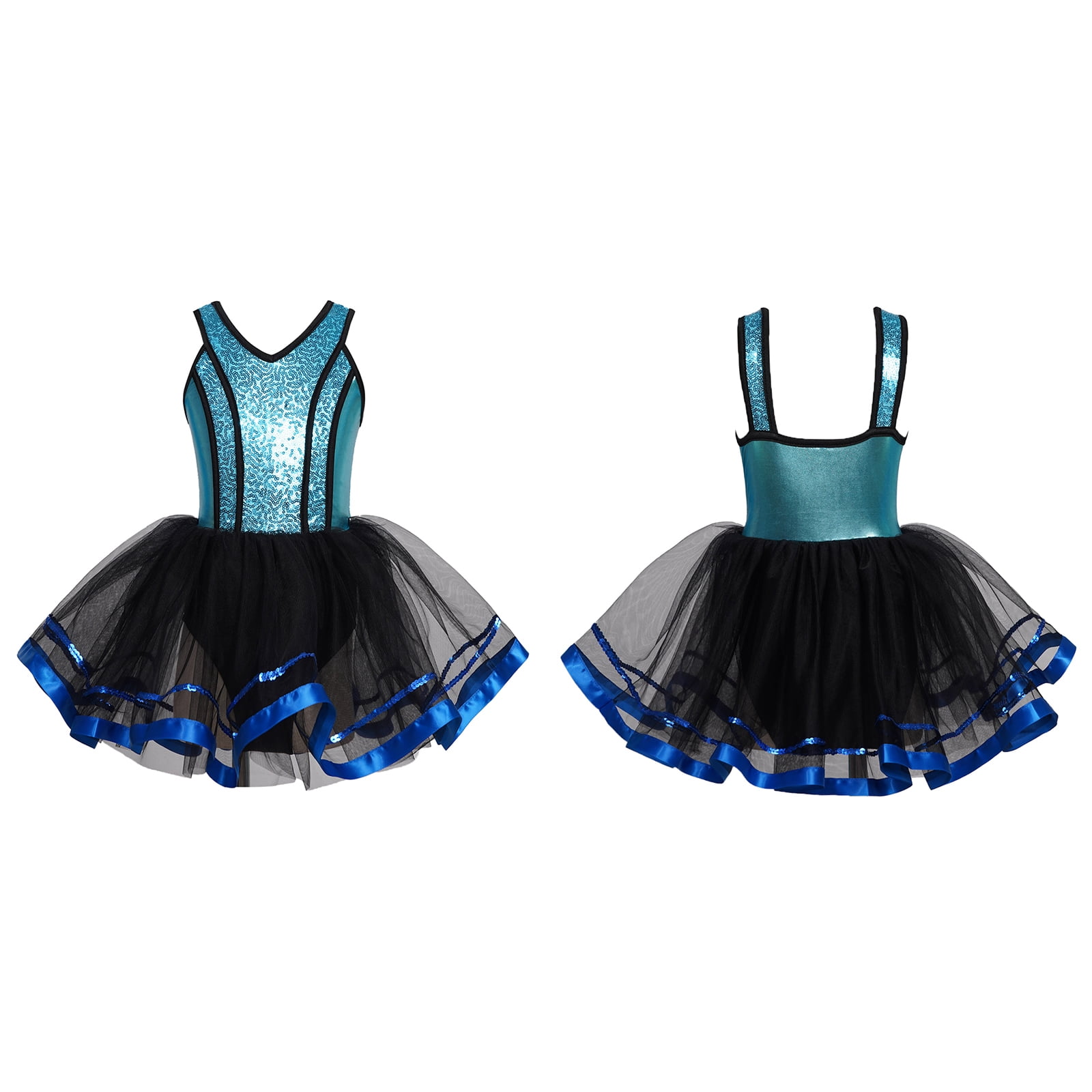 DPOIS Kid Girls Sparkling Sequins Lyrical Ballet Dance Leotard Tutu ...