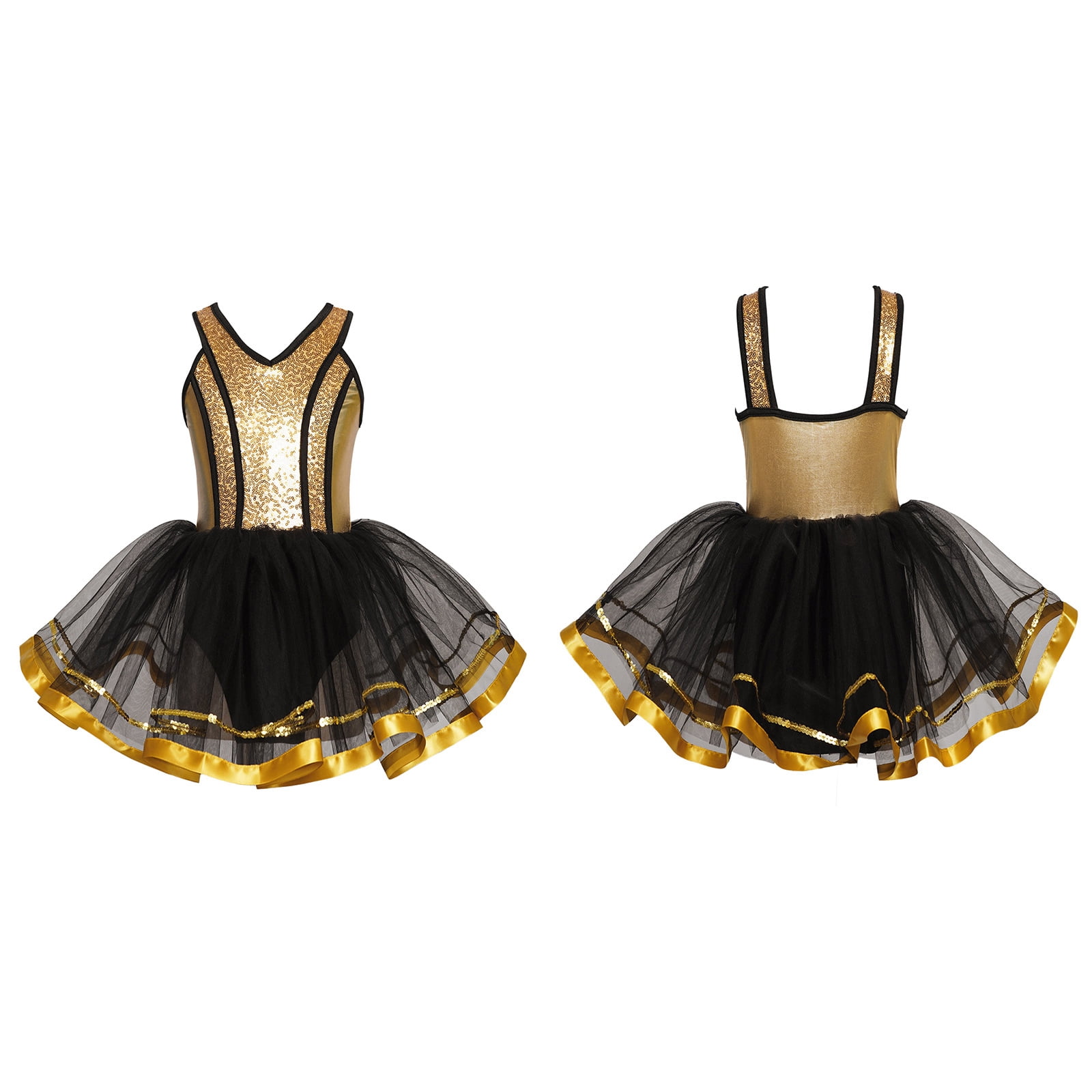 DPOIS Kid Girls Sparkling Sequins Lyrical Ballet Dance Leotard Tutu ...