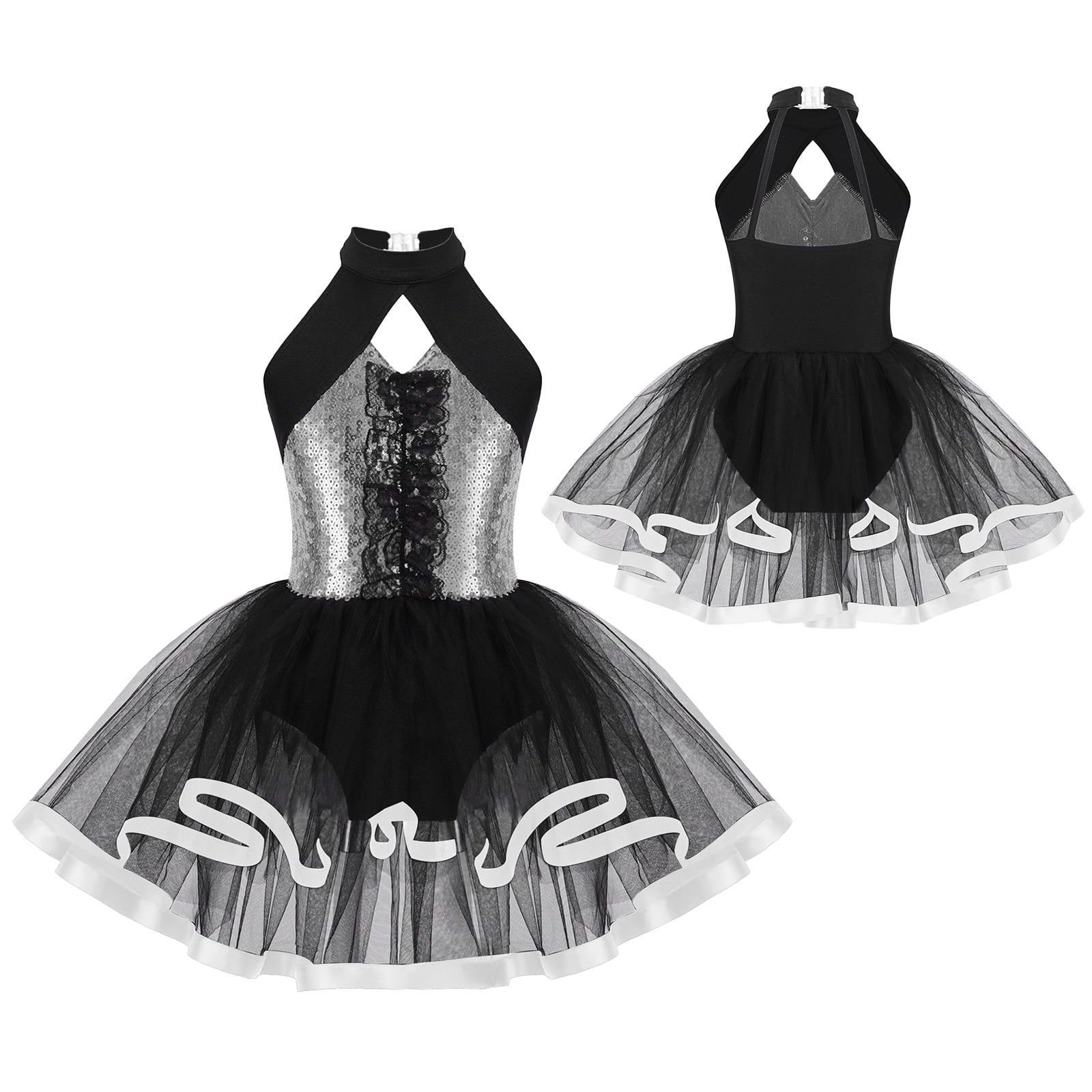 DPOIS Kid Girls Sparkling Sequins Lyrical Ballet Dance Leotard Tutu ...