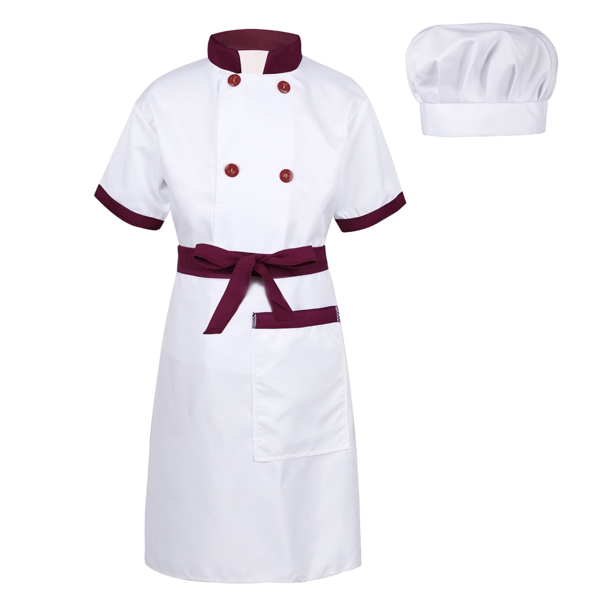 DPOIS Kids Boys Girls Chef Costumes Top Apron Hat Set Halloween Cosplay ...