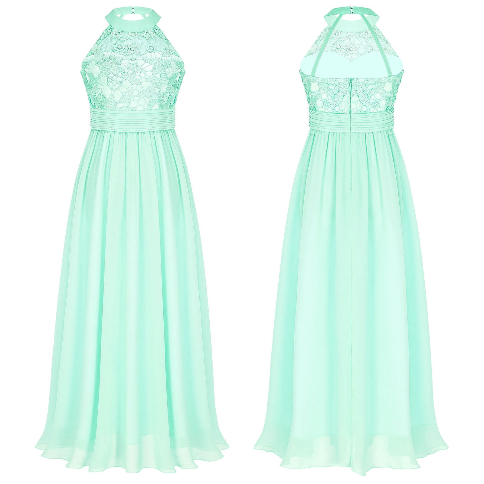 DPOIS Kids Flower Girl Dress Girls Halter Chiffon Lace Wedding Evening ...