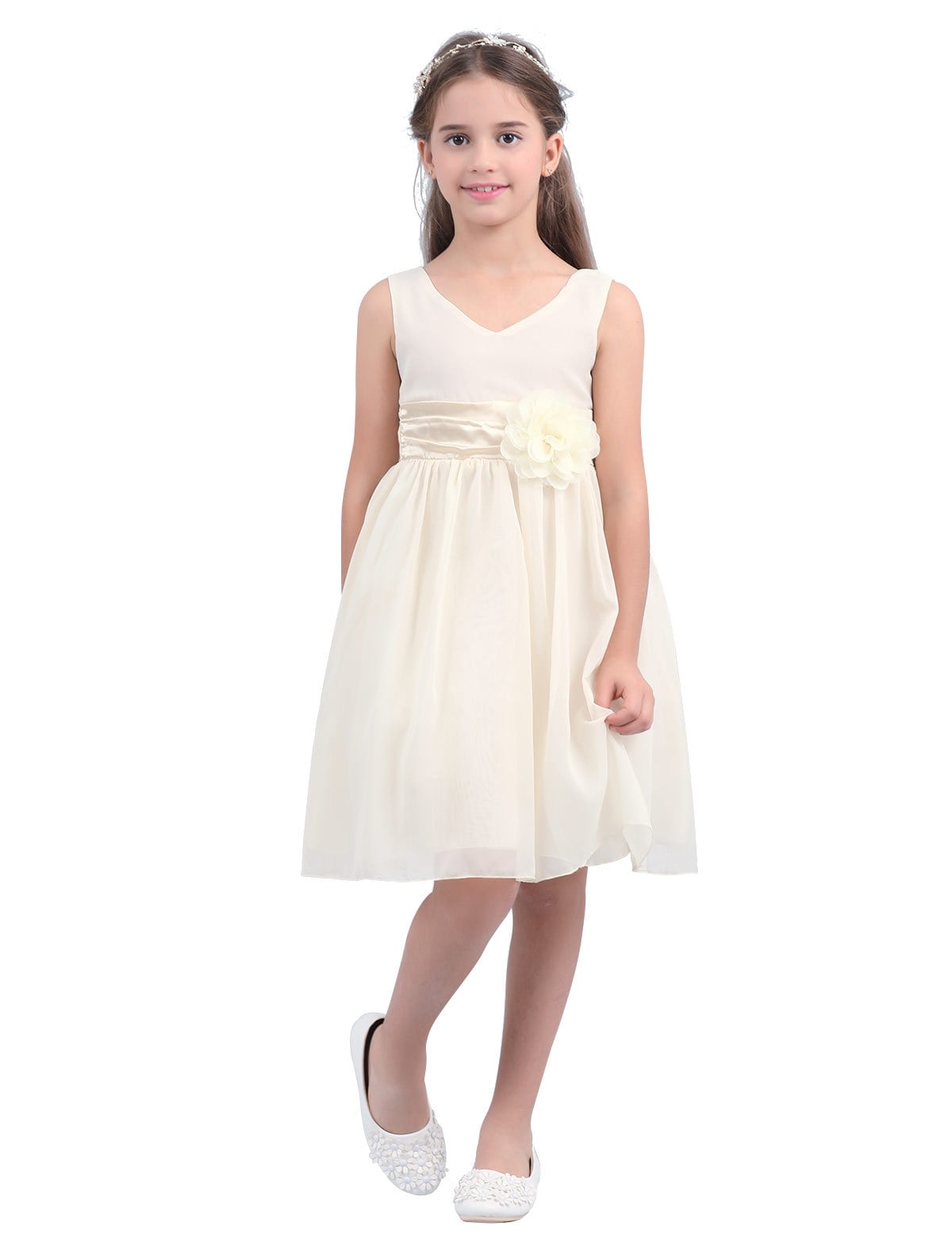 DPOIS Kids Flower Girls Elegant Sleeveless Wedding Party Formal Dress ...