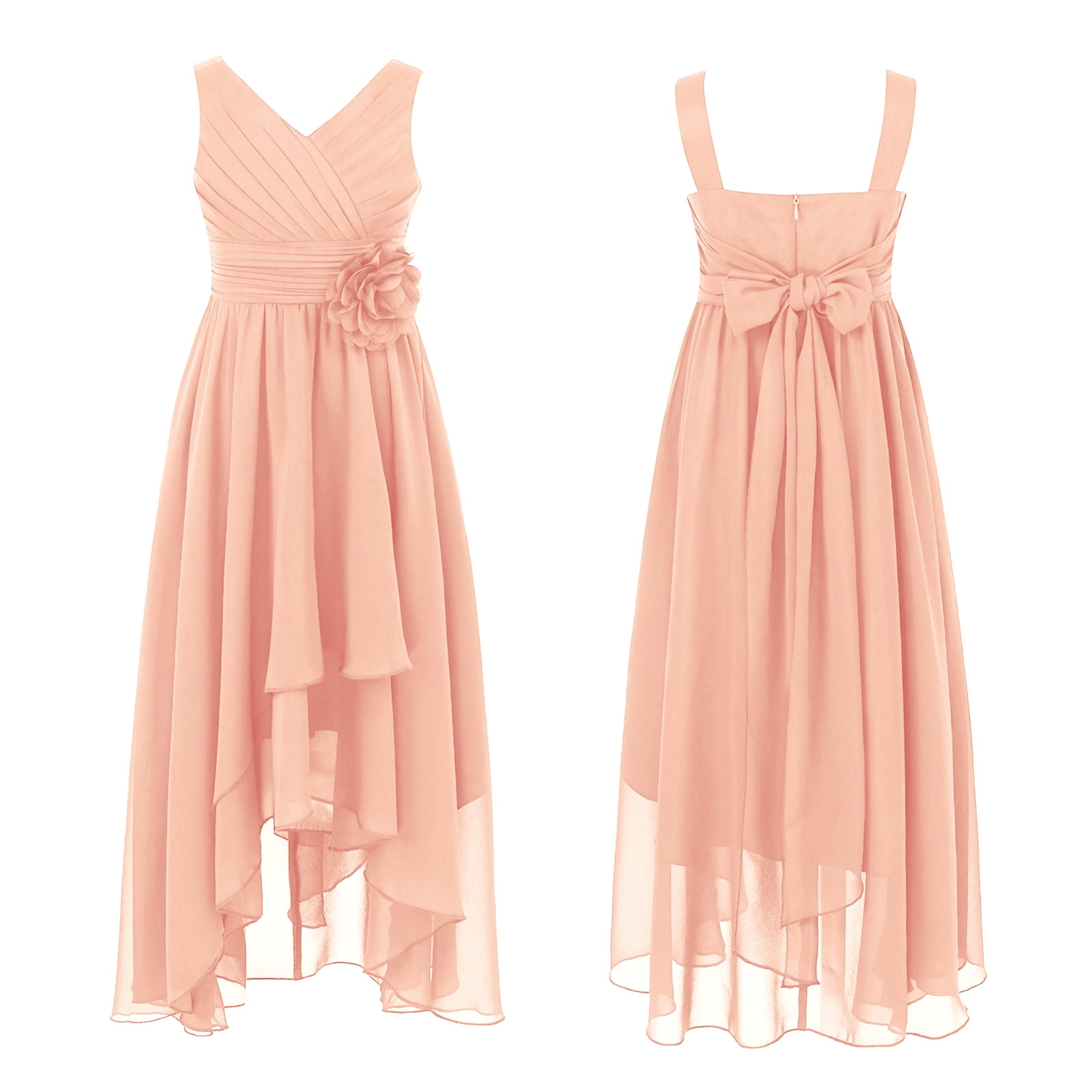 DPOIS Kids Flower Girls Pleated Chiffon Junior Bridesmaid Dress ...