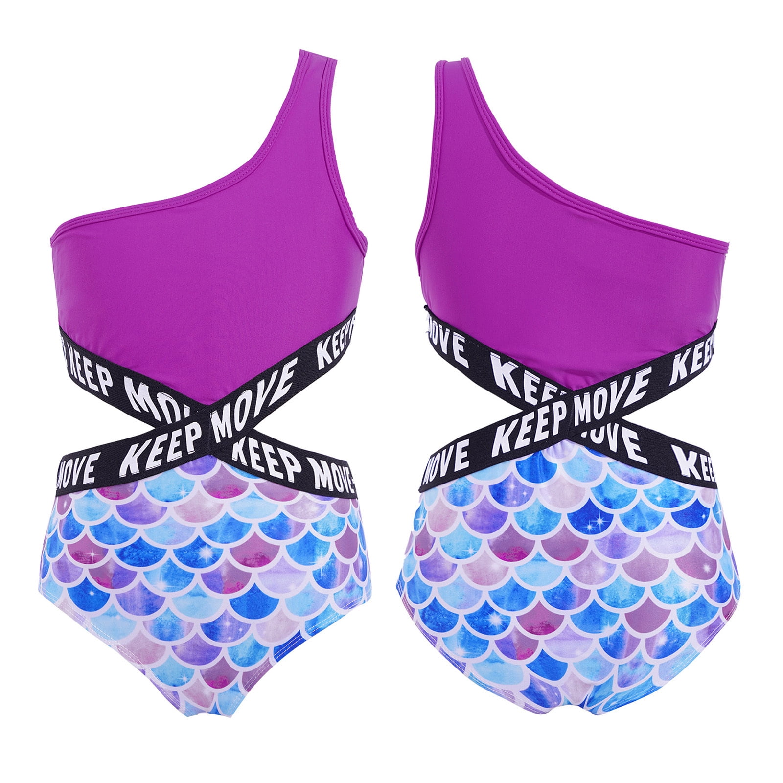 DPOIS Kids Girls 1Ps Swimsuit Single Shoulder Strap Bodysuit Jumpsuit ...