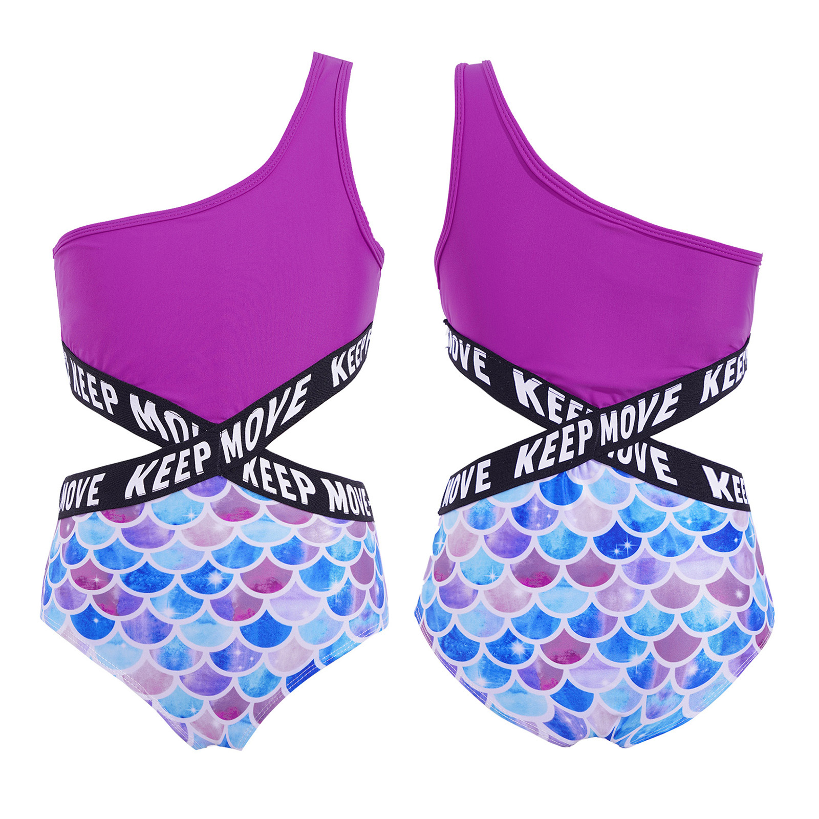 DPOIS Kids Girls 1Ps Swimsuit Single Shoulder Strap Bodysuit Jumpsuit ...