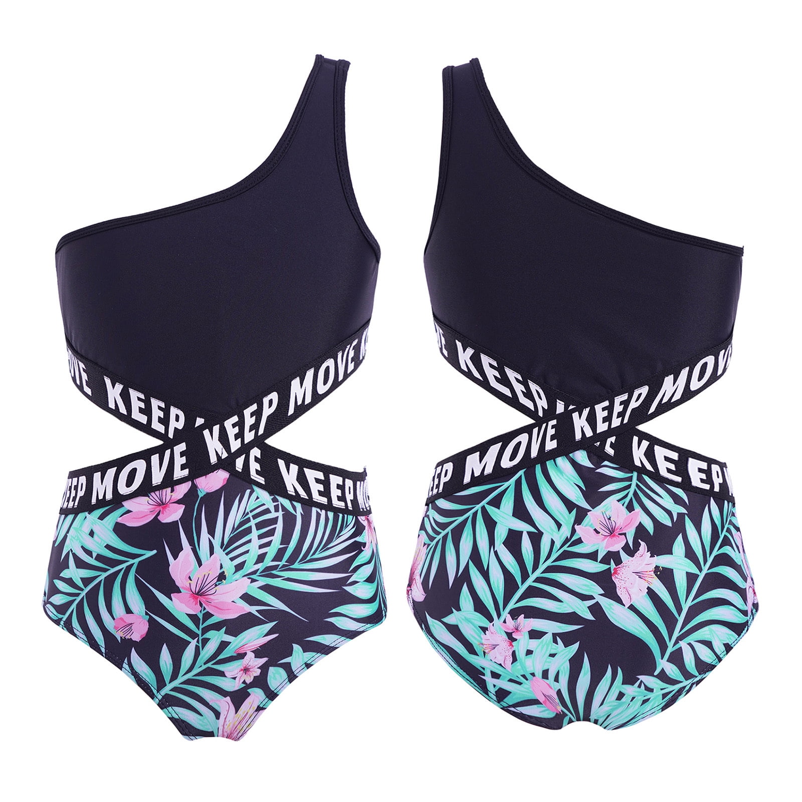 DPOIS Kids Girls 1Ps Swimsuit Single Shoulder Strap Bodysuit Jumpsuit ...