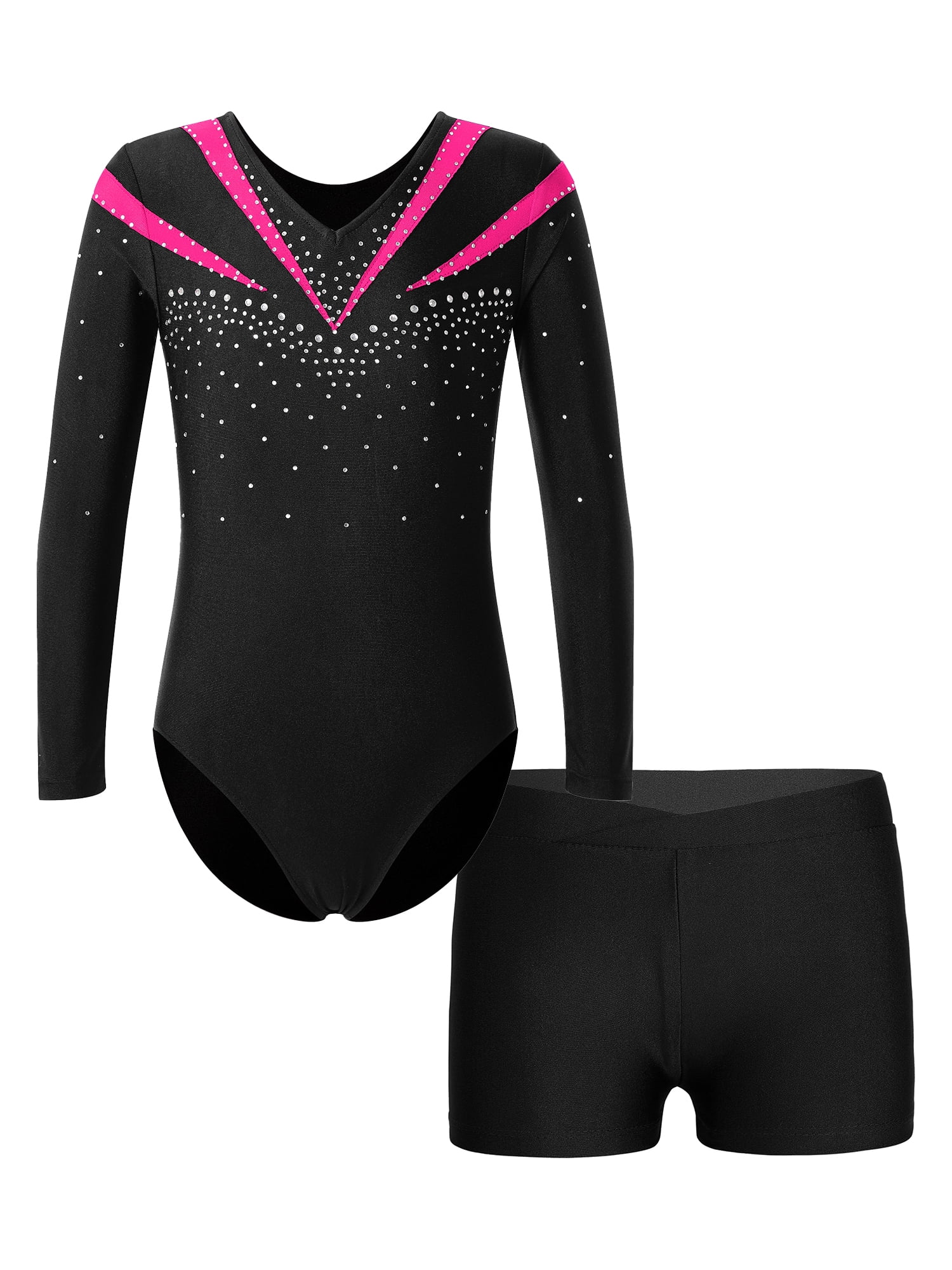 DPOIS Kids Girls 2 Piece Gymnastic Dance Leotard Suit Long Sleeve ...