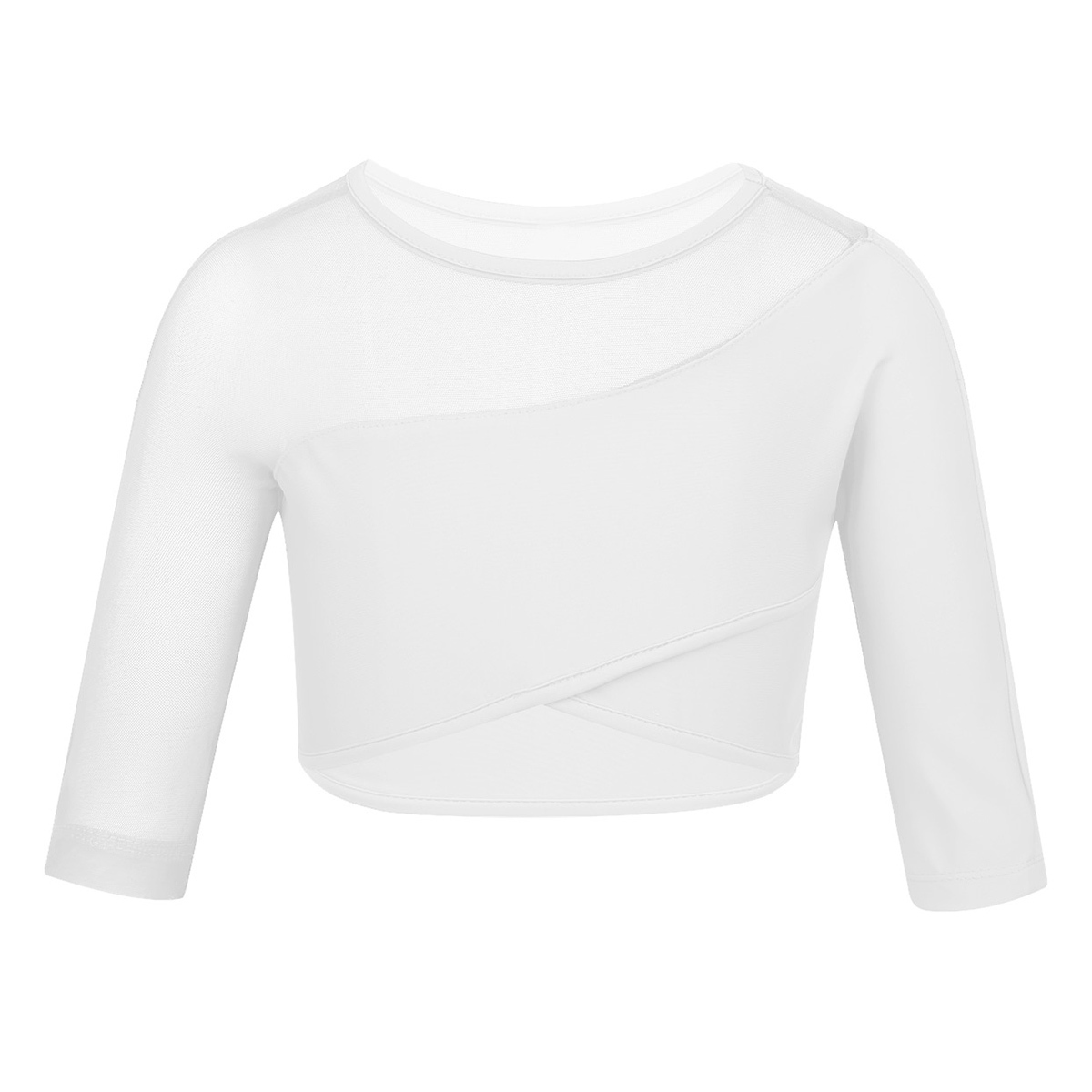 DPOIS Kids Girls 3/4 Sleeves Mesh Splice Crop Top Ballet Dance Wrap Top ...