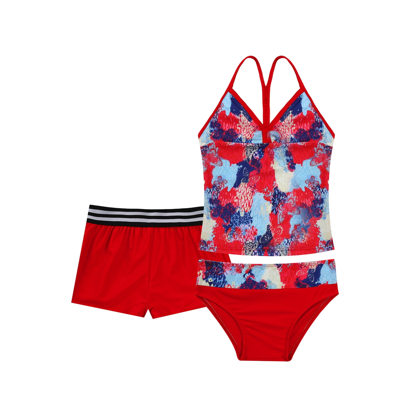 DPOIS Kids Girls 3 Pieces Tankini Swimsuit Sets Floral Printed Criss ...