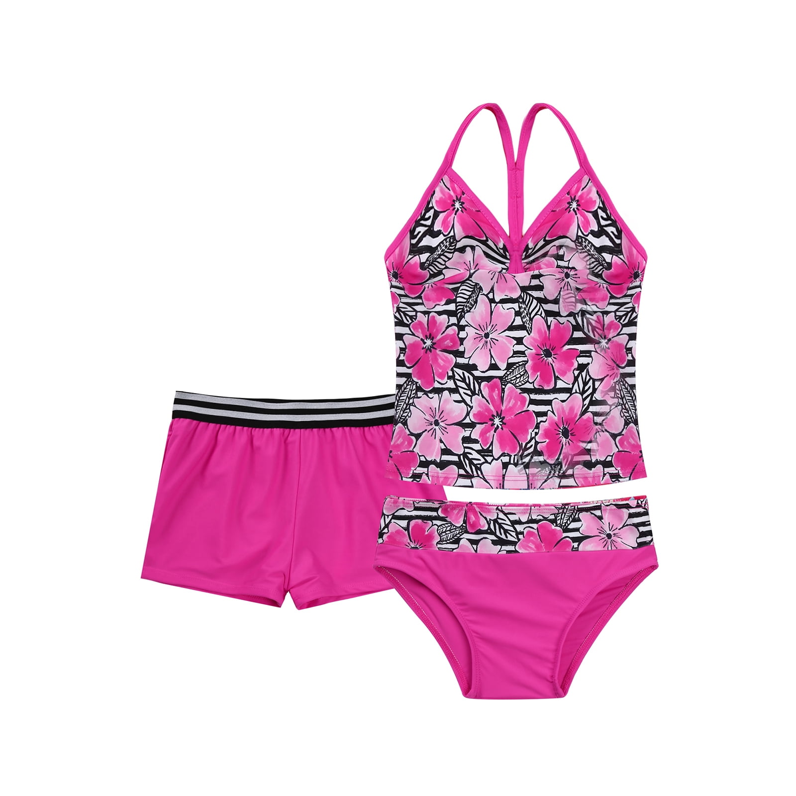 DPOIS Kids Girls 3 Pieces Tankini Swimsuit Sets Floral Printed Criss ...
