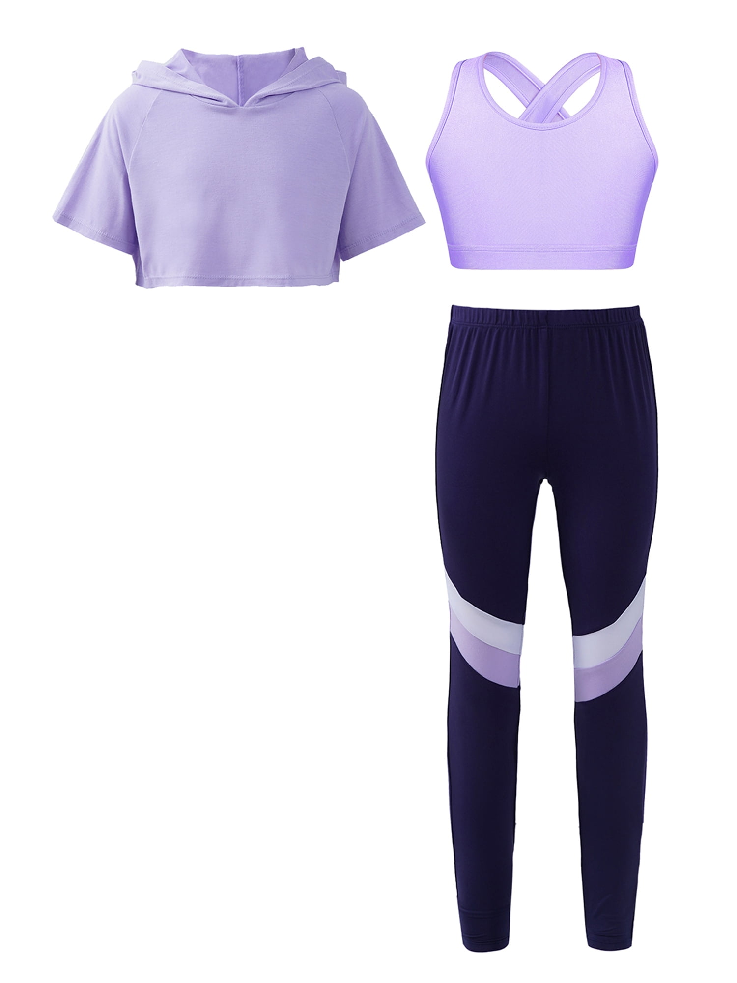 DPOIS Kids Girls 3Pcs Athletic Outfit Yoga Hip Hop Set Athletic Sport ...