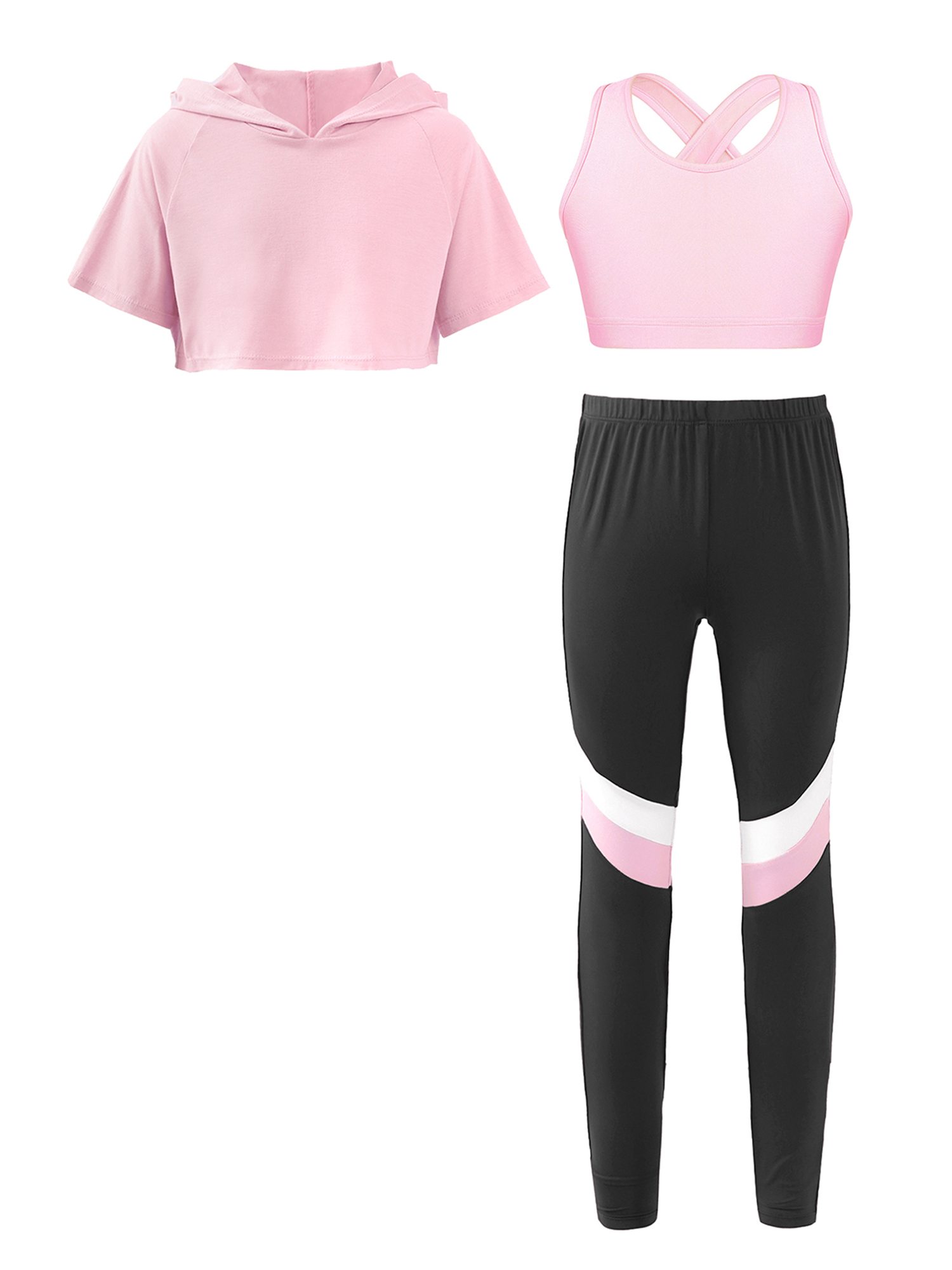 DPOIS Kids Girls 3Pcs Athletic Outfit Yoga Hip Hop Set Athletic Sport ...