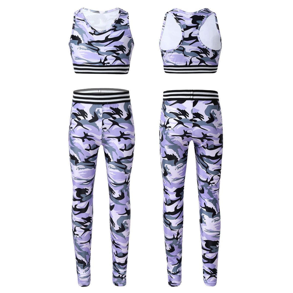 DPOIS Kids Girls Athletic Racer Back Crop Top and Leggings Camouflage ...