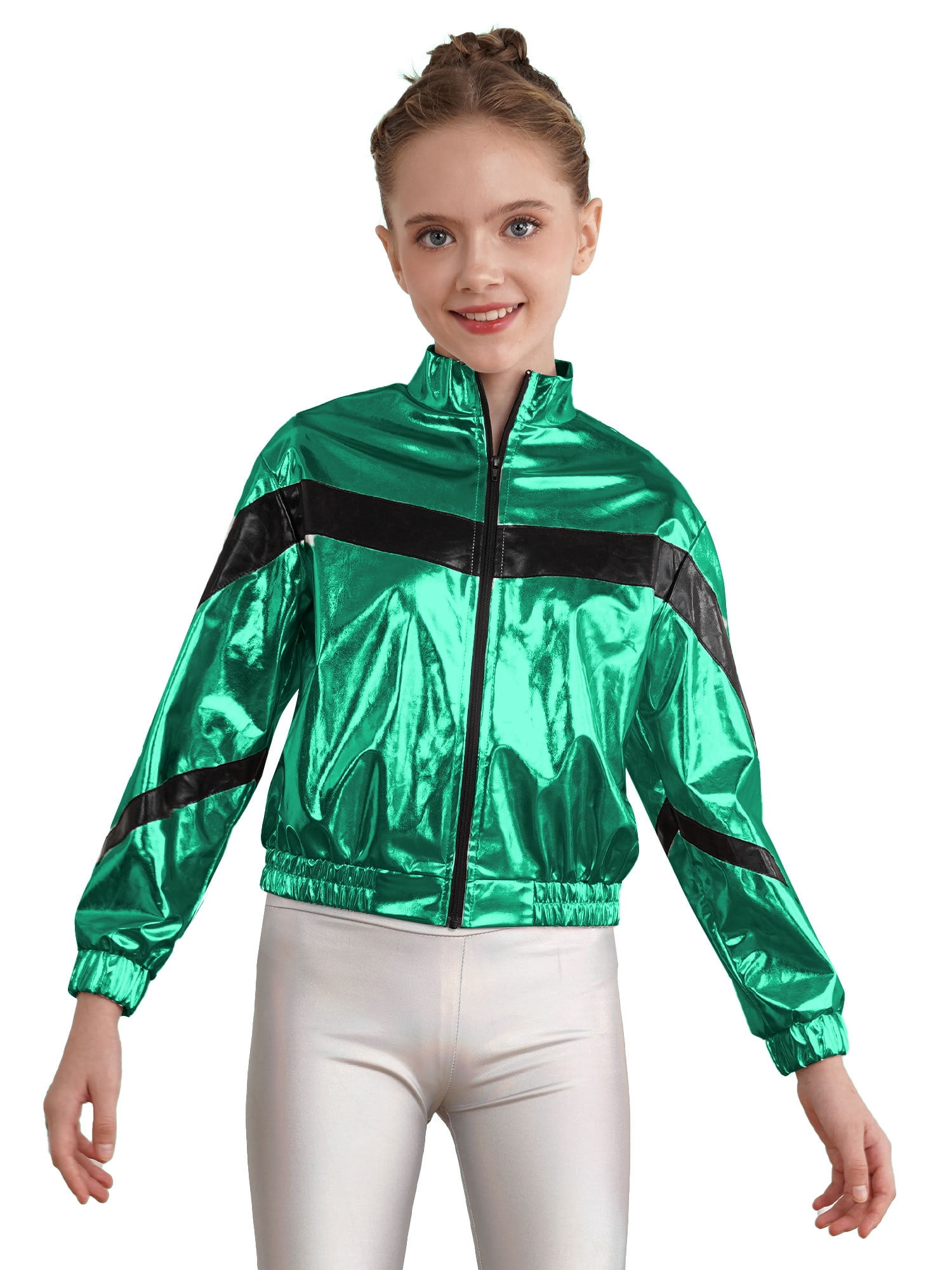 DPOIS Kids Girls Boys Shiny Metallic Bomber Jacket Flight Jacket Green ...