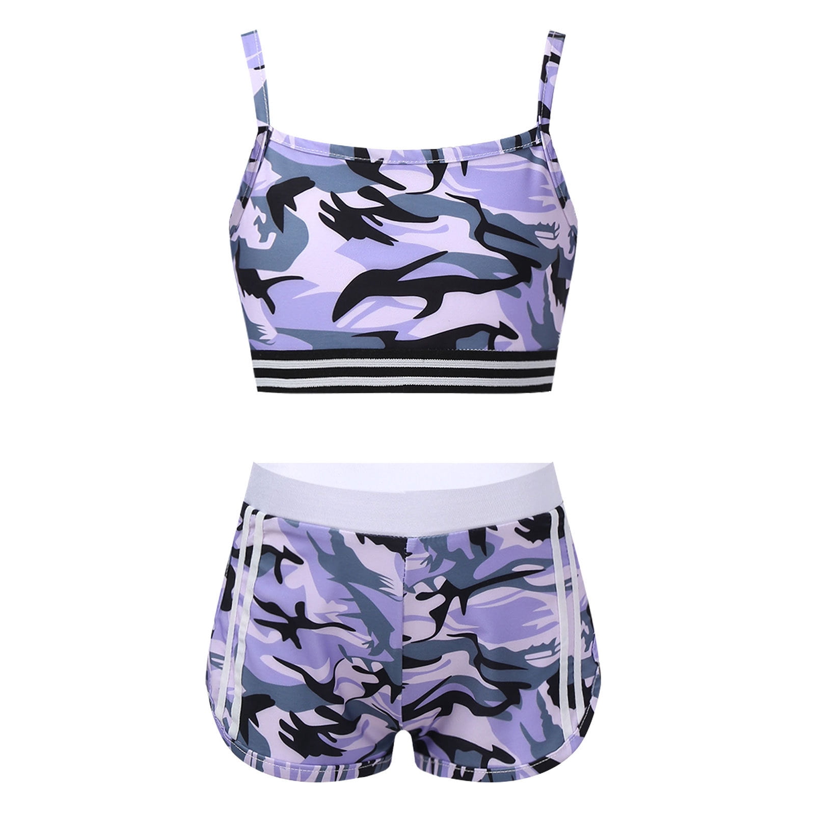 DPOIS Kids Girls Camouflage Outfits 2 Pieces Dance Sports Crop Top and ...