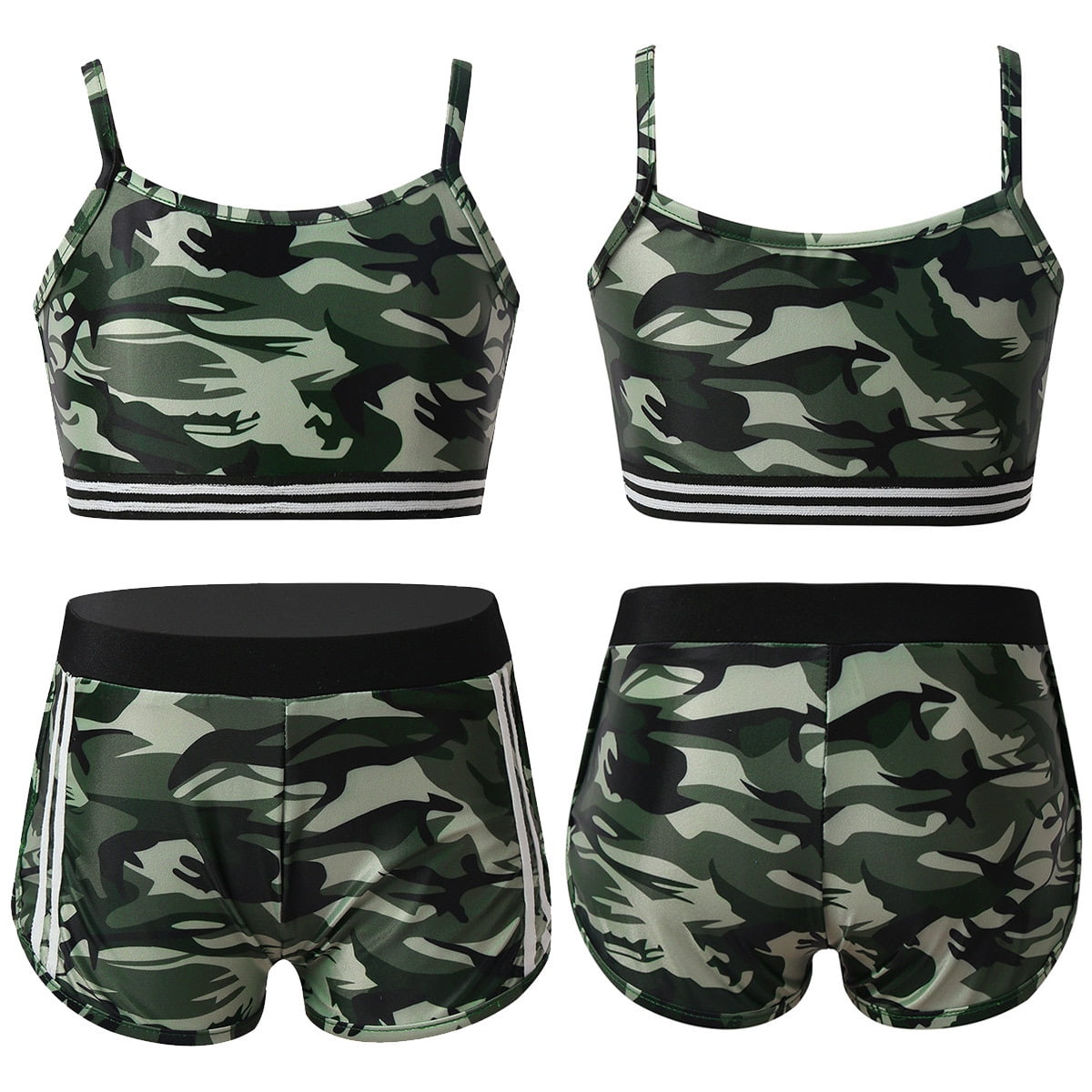 DPOIS Kids Girls Camouflage Outfits 2 Pieces Dance Sports Crop Top and ...