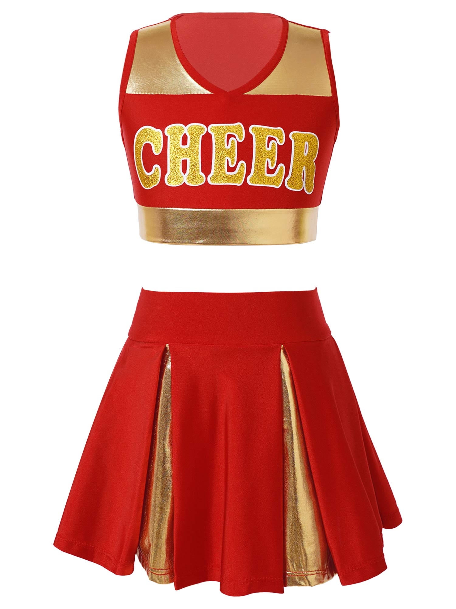 DPOIS Kids Girls Cheerleading Costume Skirt Set Crop Tops Pleated Skirt ...