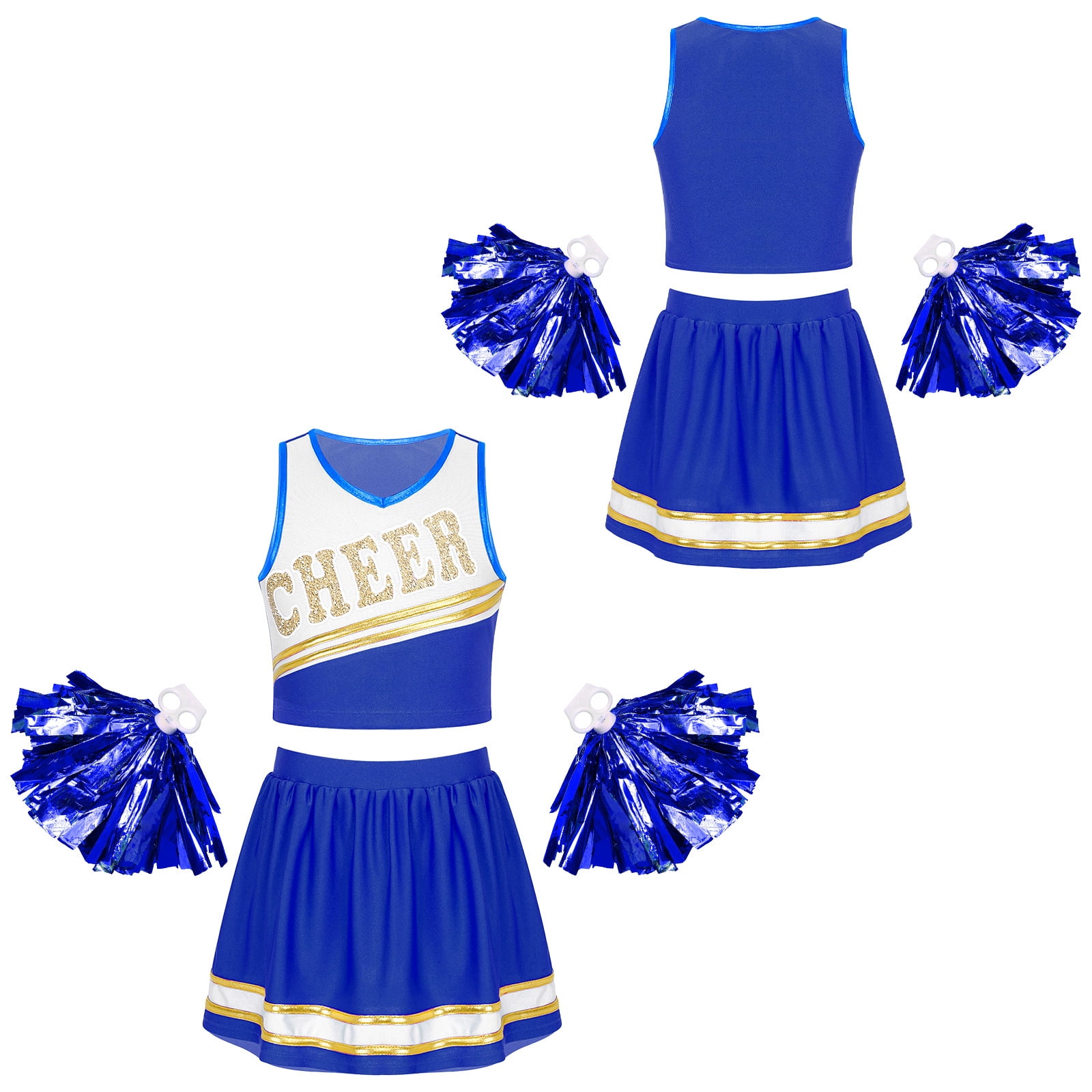 DPOIS Kids Girls Cheerleading Outfits Crop Top with Skirt and ...